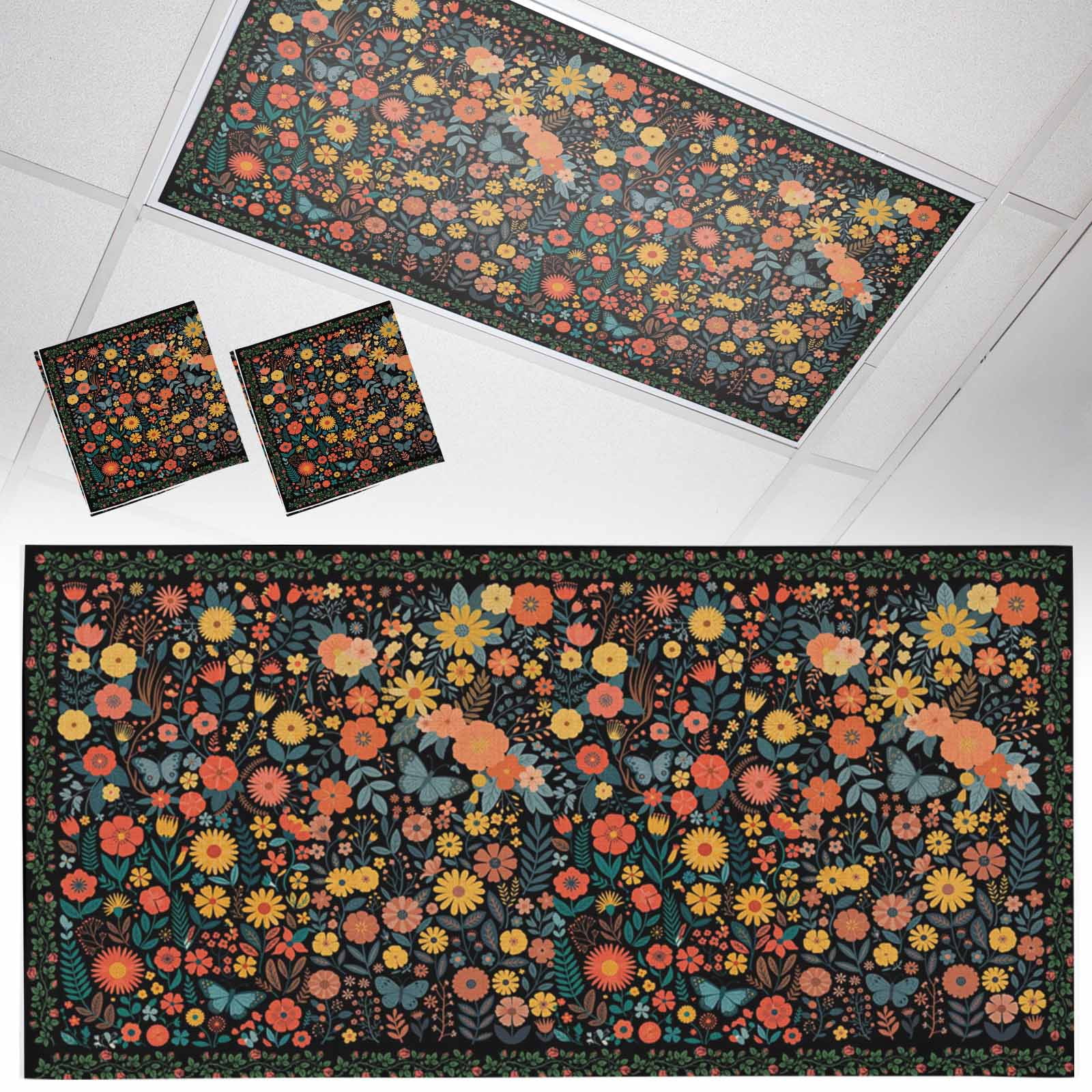 Spring Floral Fluorescent Light Covers Yellow Orange Flower Daisy Leaf ...