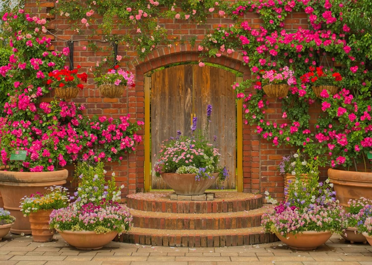 Spring Floral Garden Backdrop Botany Garden Park with Vintage Red Brick ...
