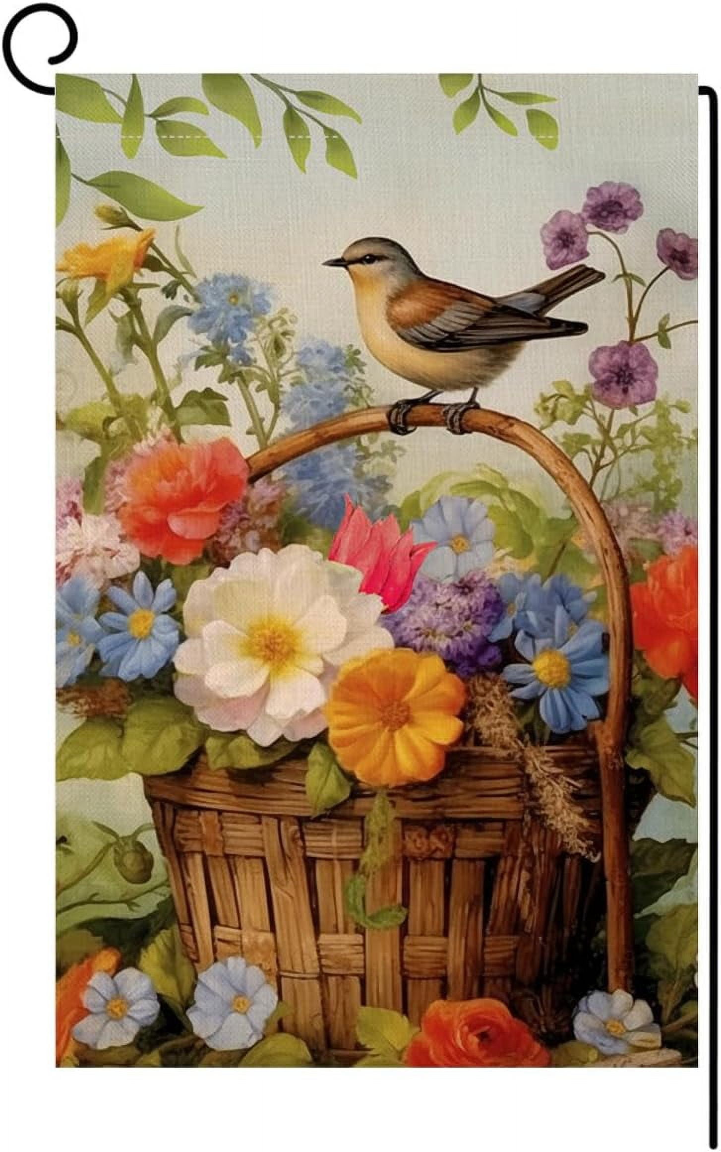 Spring Floral Garden Flag Vertical Double Sided Bird Farmhouse Holiday ...
