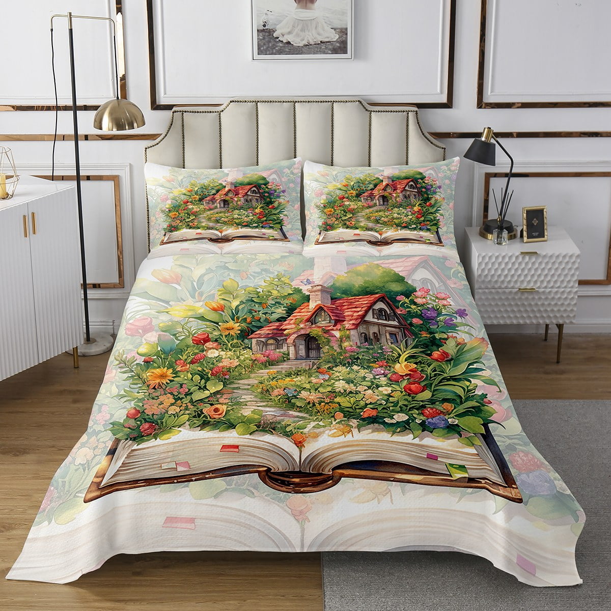 Spring Floral House Bedspread Queen Size Bedding For Teens Living Room ...