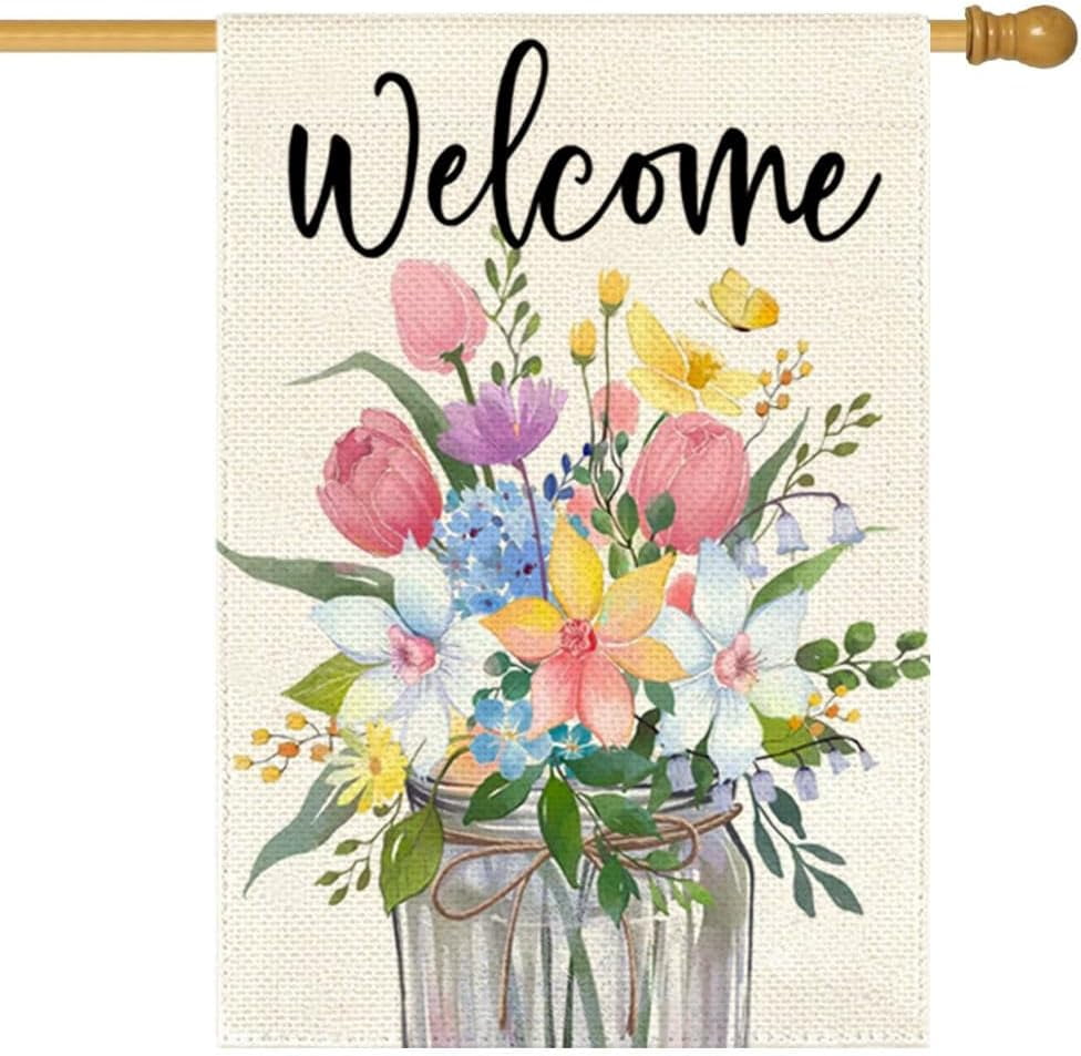 Spring Floral House Flag 28x40 Inch Double Sided Outside Welcome Tulip ...