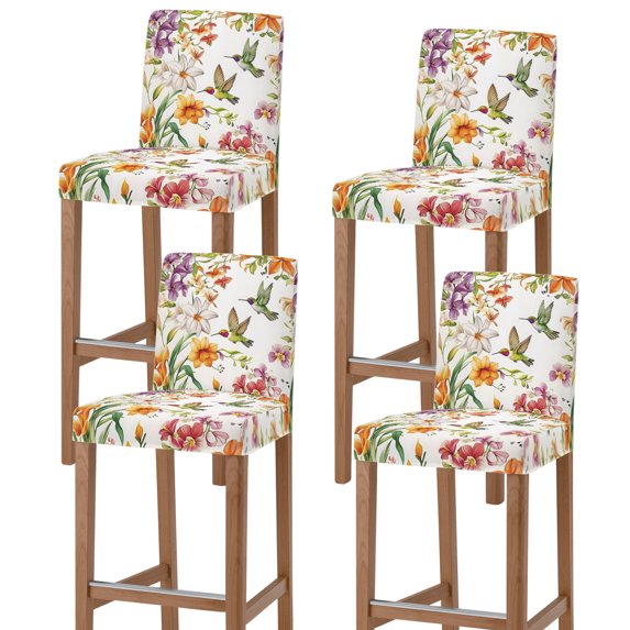 Spring Floral Hummingbird Bar Stool Cover Set of 4, Pastoral Rustic ...