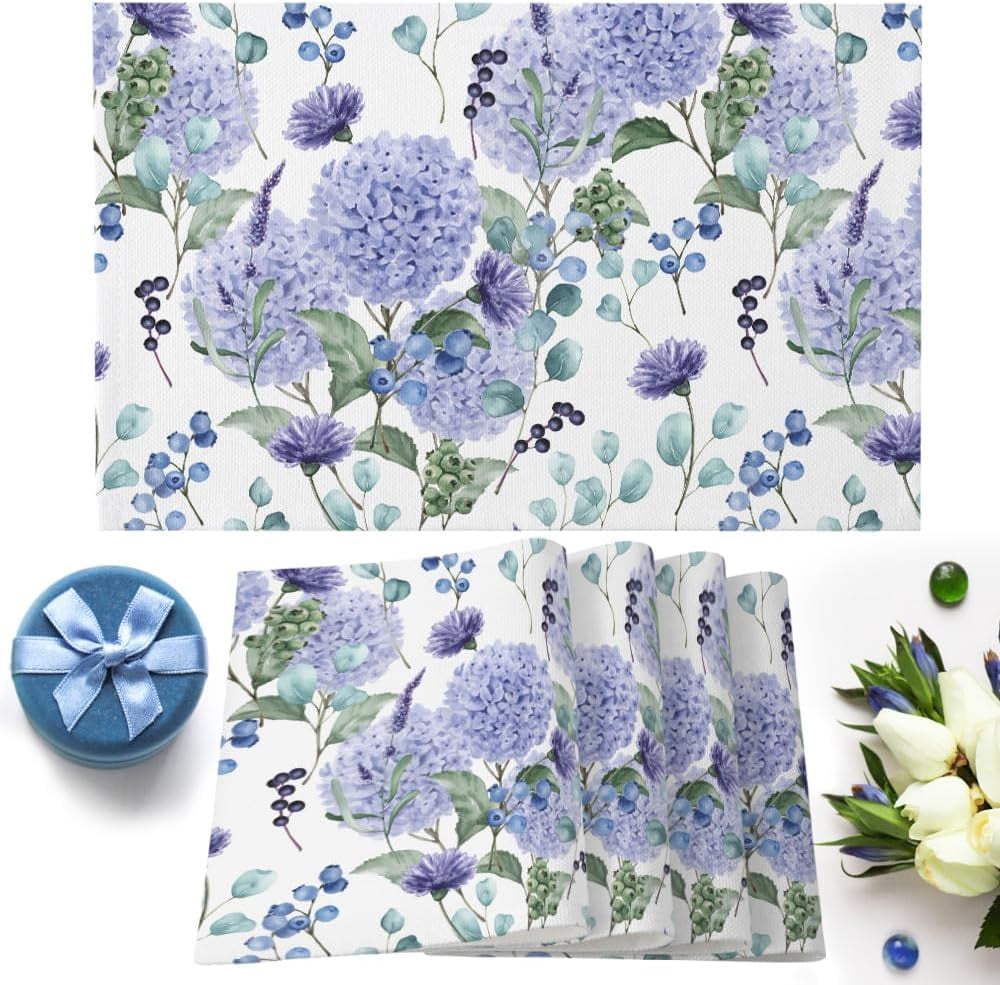 Spring Floral Hydrangea Placemats Set of 6 Washable Table Mats for ...