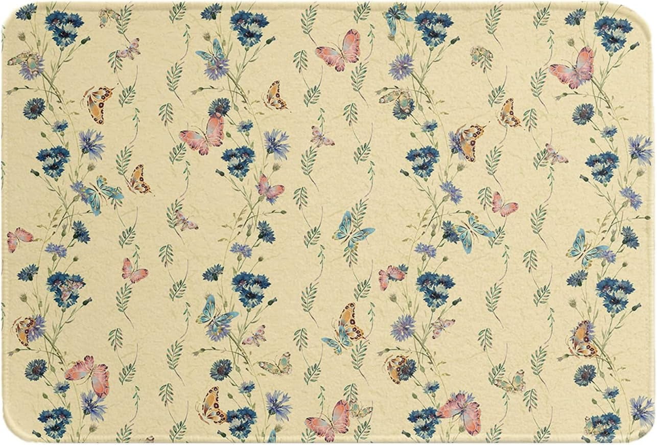 Spring Floral Indoor Door Mat, Absorbent Floor Mats Bathroom Rugs, Teal ...