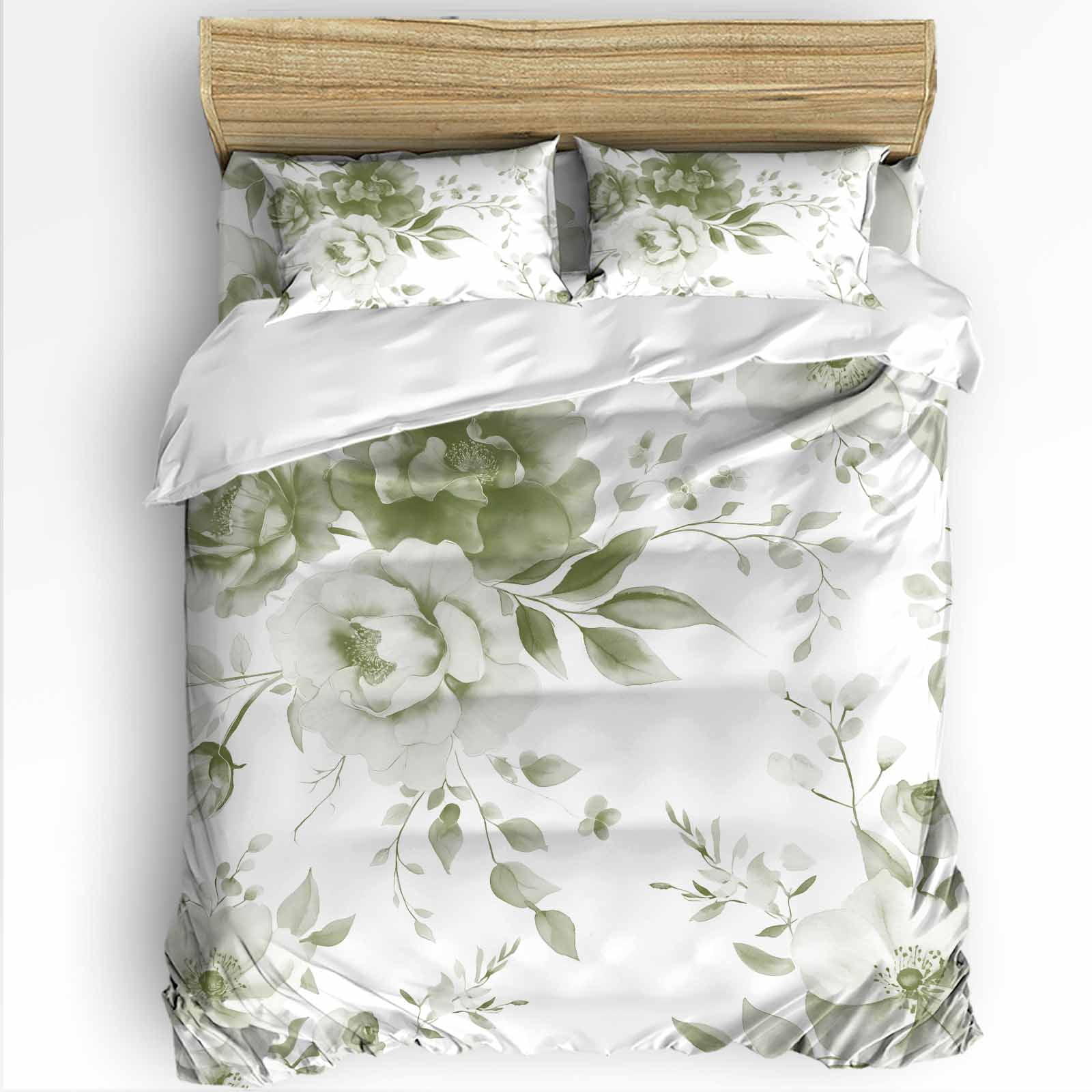 Spring Floral King Size Comforter Set, Classic Green Gradient Flowers ...