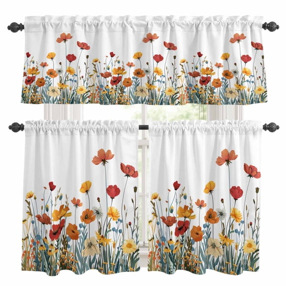 Spring Floral Kitchen Curtains, Kitchen Curtains and Valances Set of 3 ...