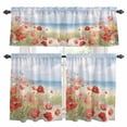 Spring Floral Kitchen Curtains Set for Windows, Poppy Grass Sky Seaside ...