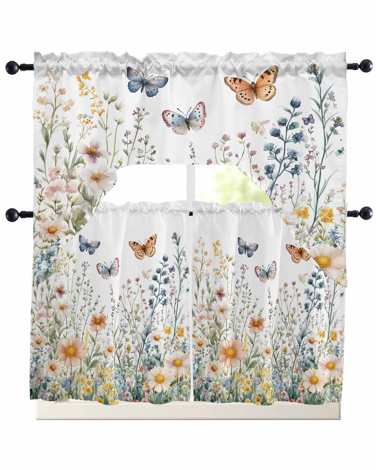 Spring Floral Kitchen Curtains Swag Valance and Tier Curtains Set 24 ...