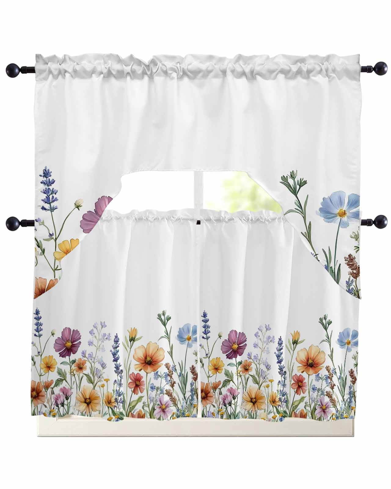 Spring Floral Kitchen Curtains Swag Valance and Tier Curtains Set 24 ...