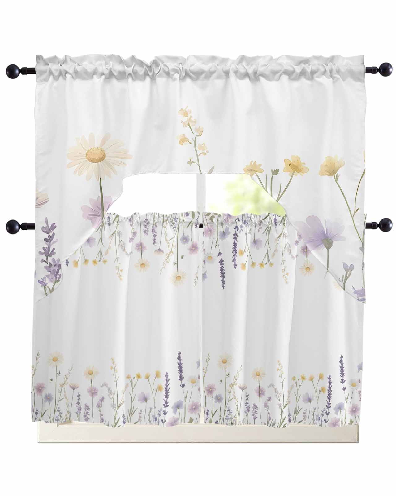 Spring Floral Kitchen Curtains Swag Valance and Tier Curtains Set 36 ...