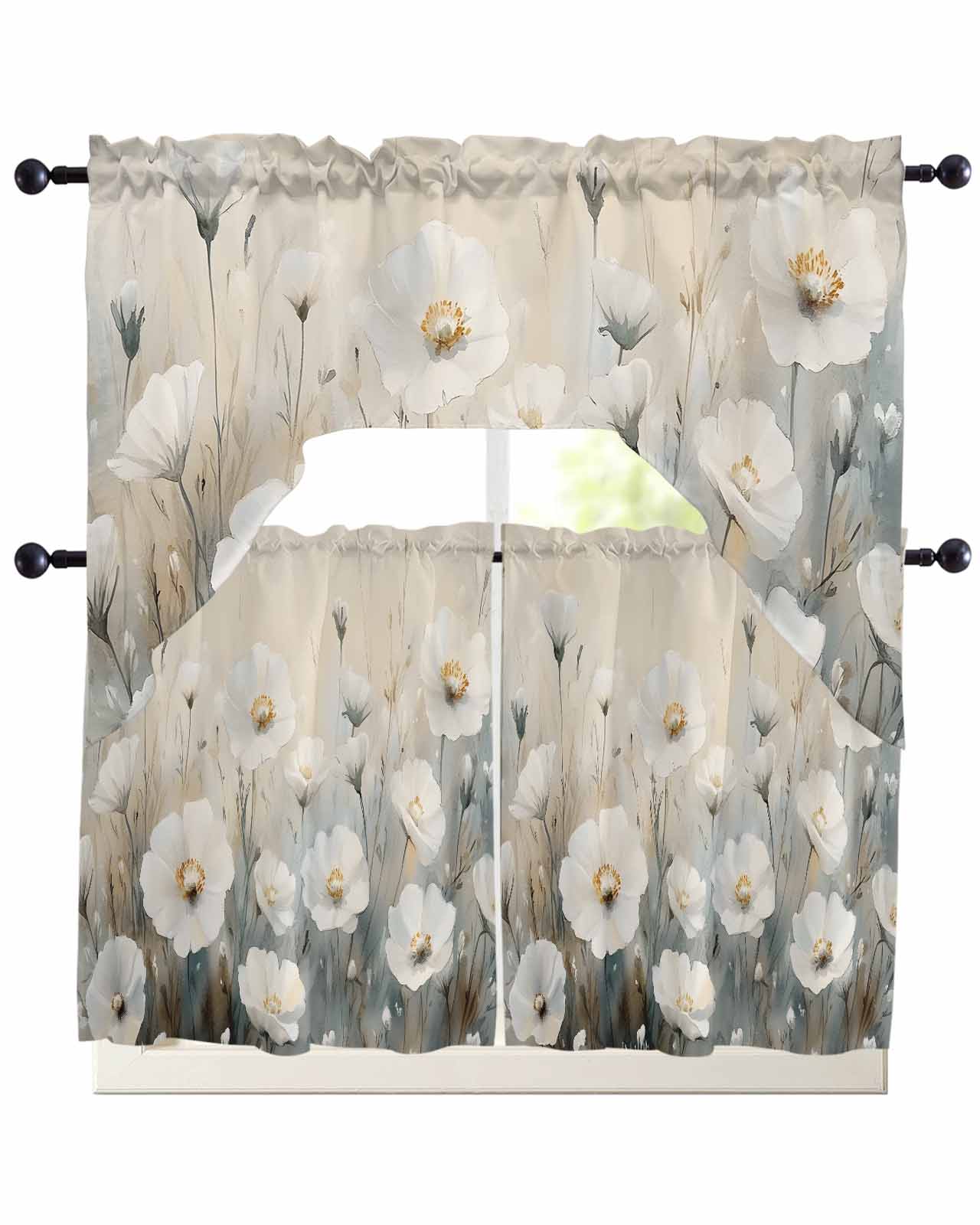 Spring Floral Kitchen Curtains Swag Valance and Tier Curtains Set 36 ...