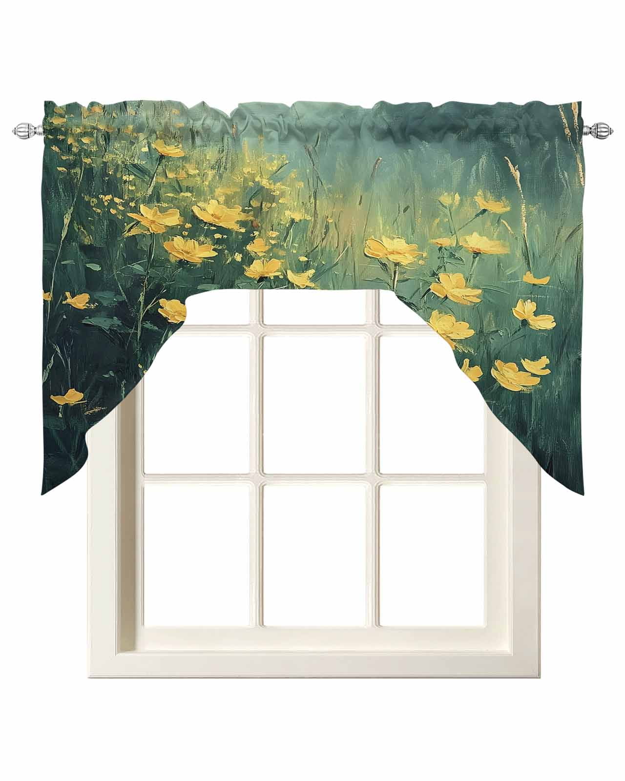 Spring Floral Kitchen Curtains Swag Valance for Windows/Bathroom/Cafe, Green Botanical Modern ...