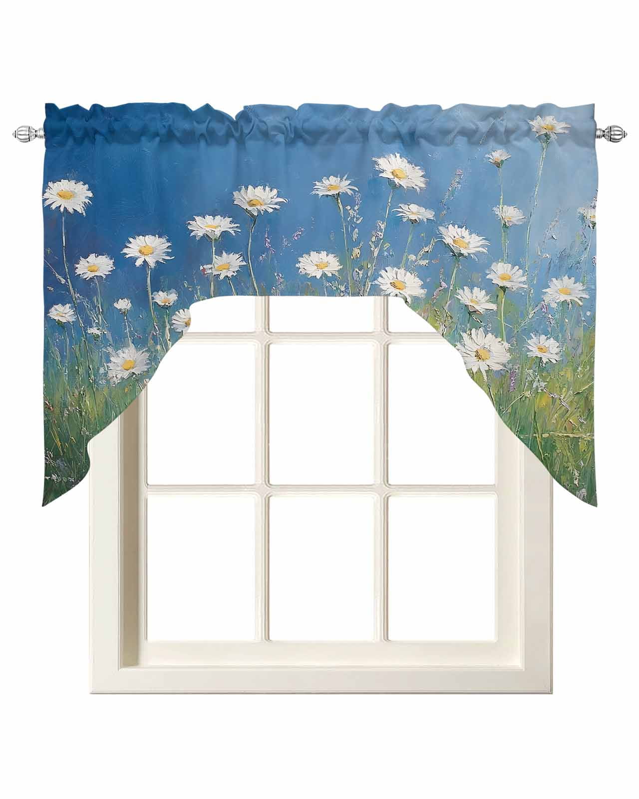 Spring Floral Kitchen Curtains Swag Valance for Windows/Bathroom/Cafe ...