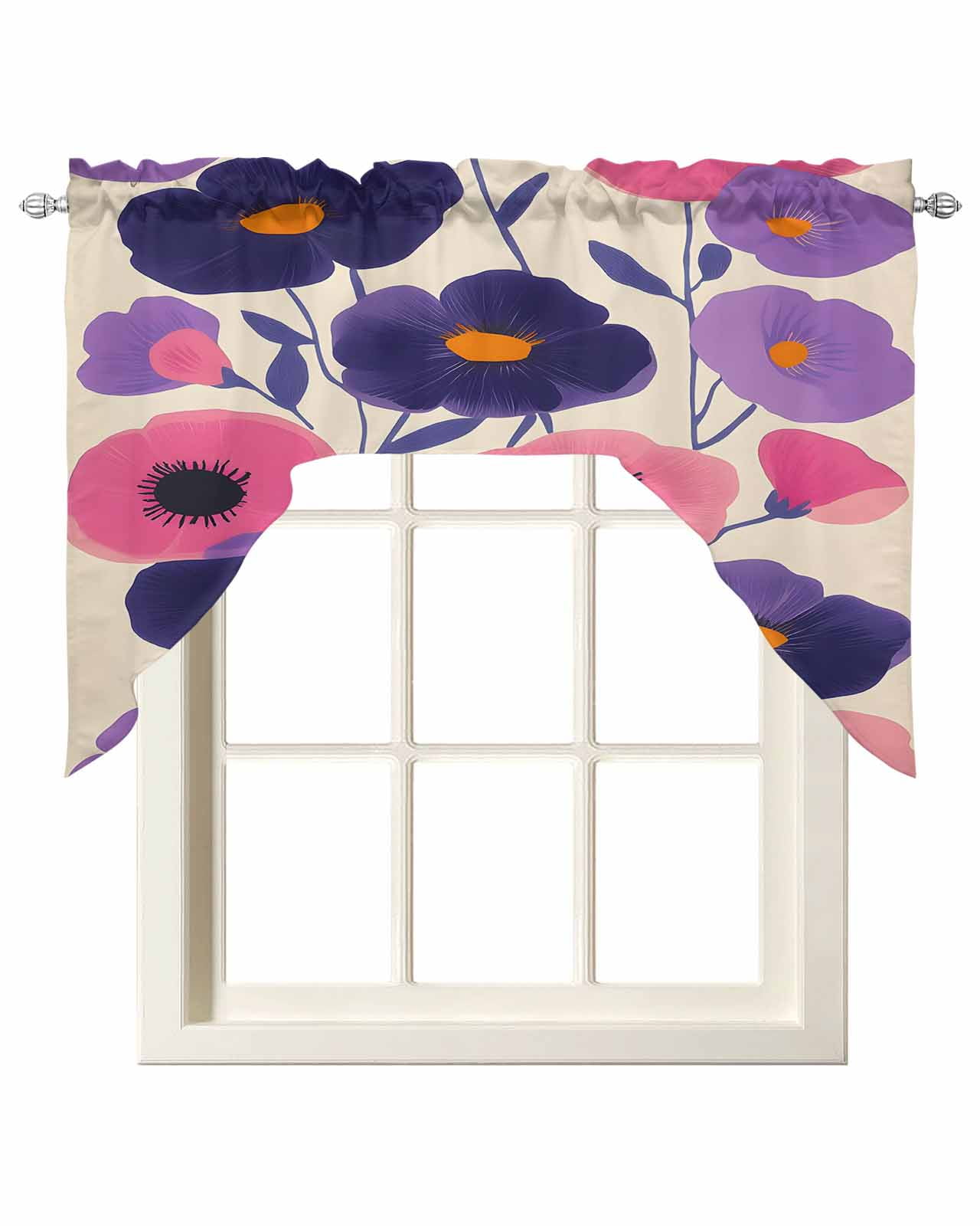 Spring Floral Kitchen Curtains Swag Valance for Windows/Bathroom/Cafe ...