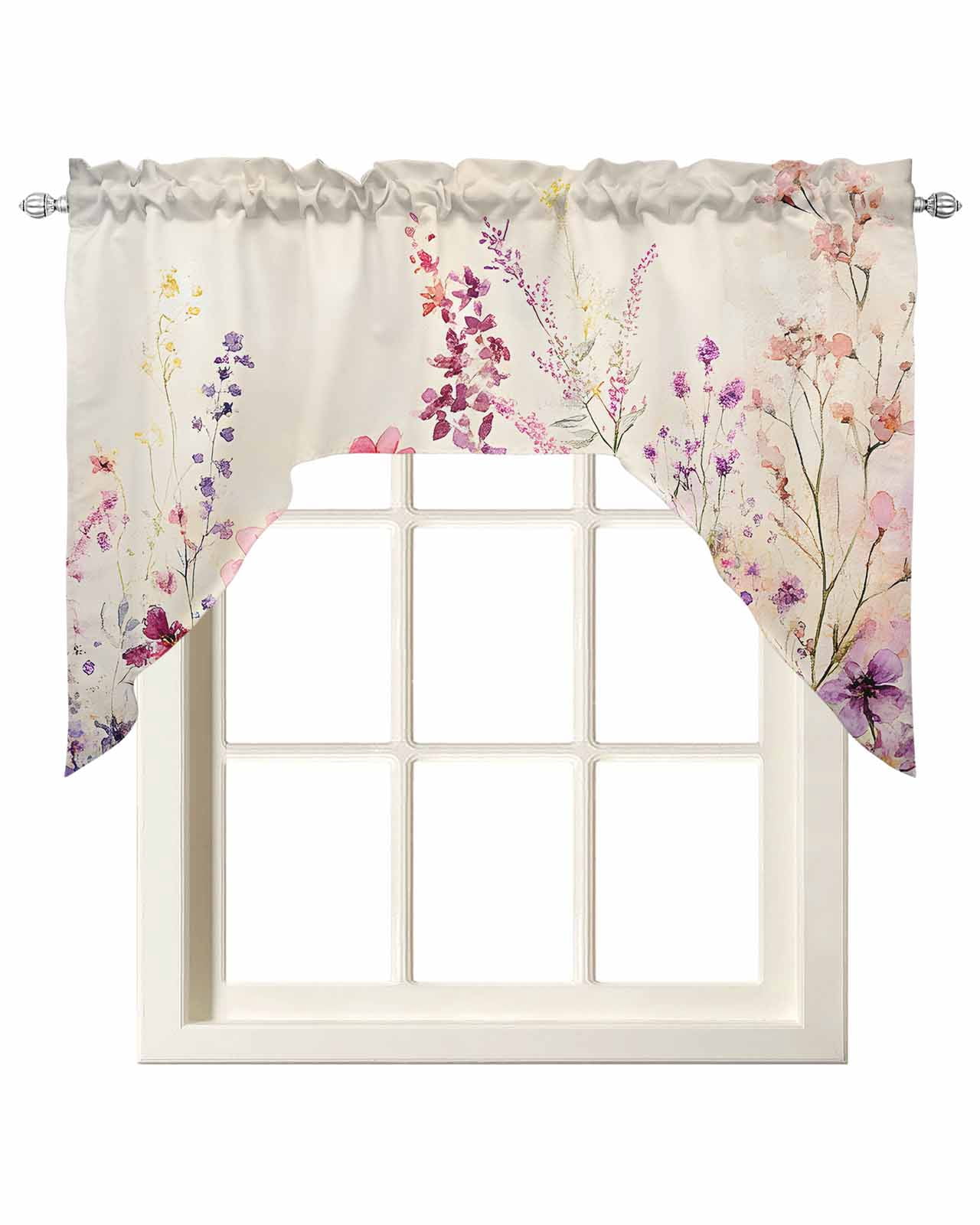 Spring Floral Kitchen Curtains Swag Valance for Windows/Bathroom/Cafe ...