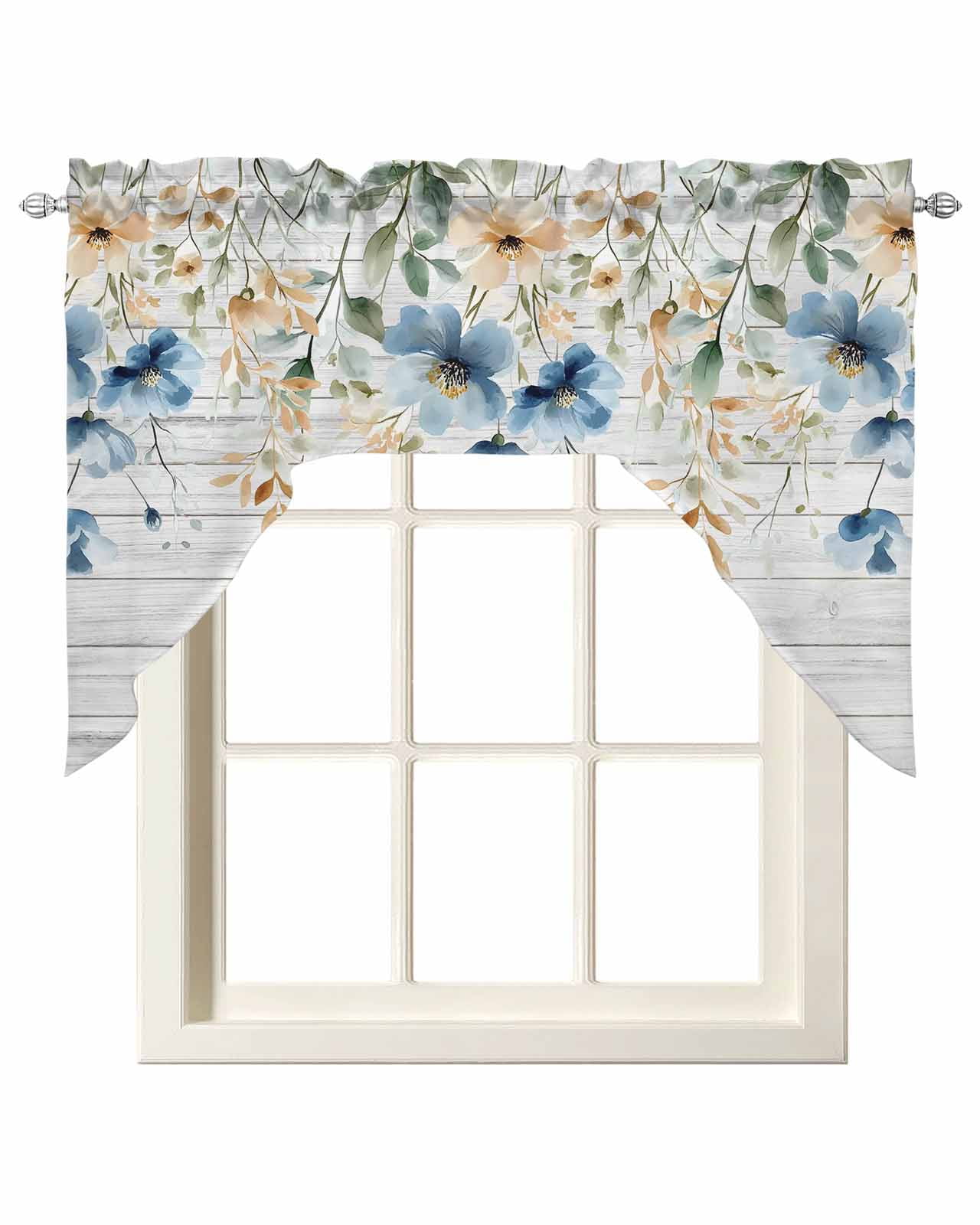 Spring Floral Kitchen Curtains Swag Valance for Windows/Bathroom/Cafe ...