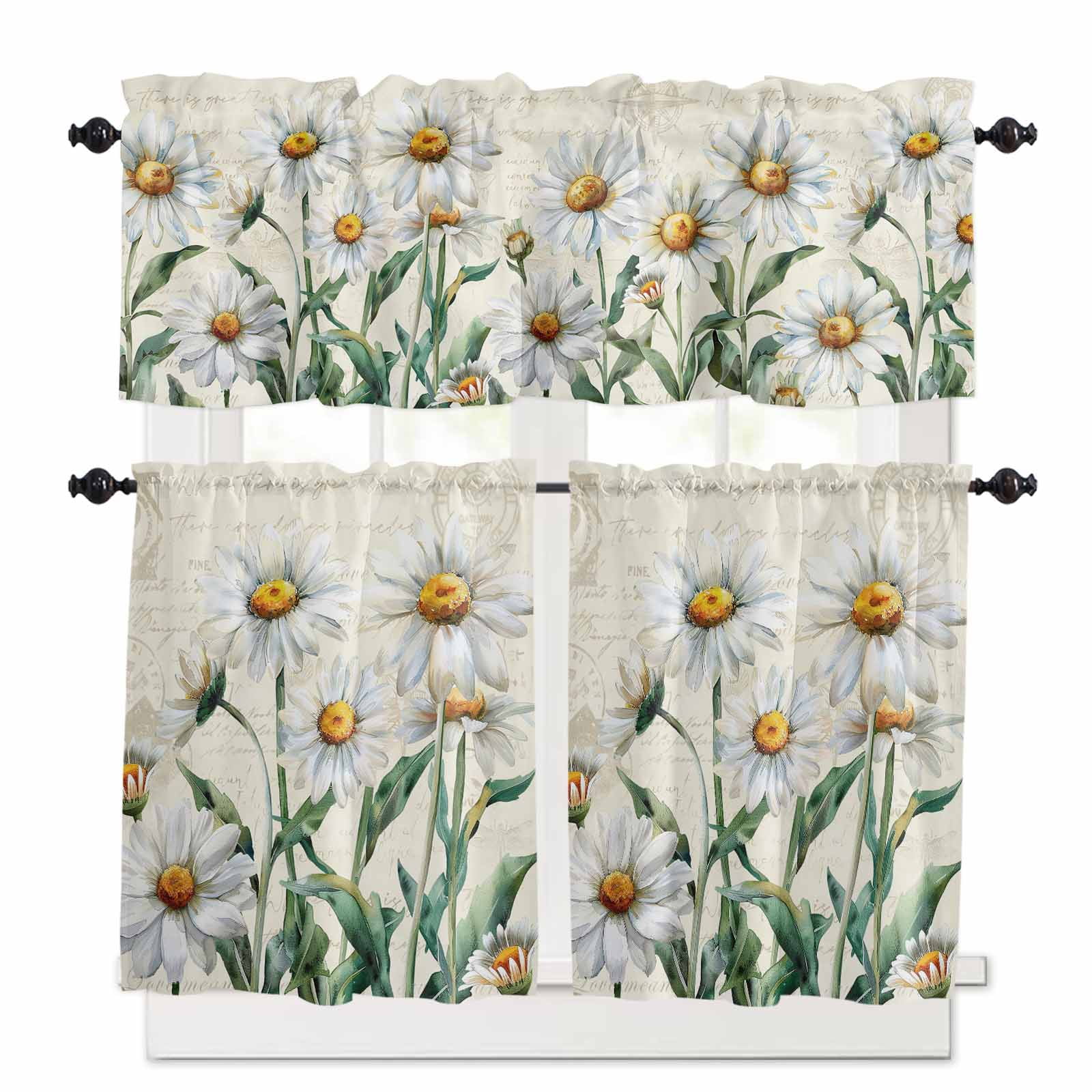 Spring Floral Kitchen Curtains and Valances Set, 3 Piece Kitchen ...