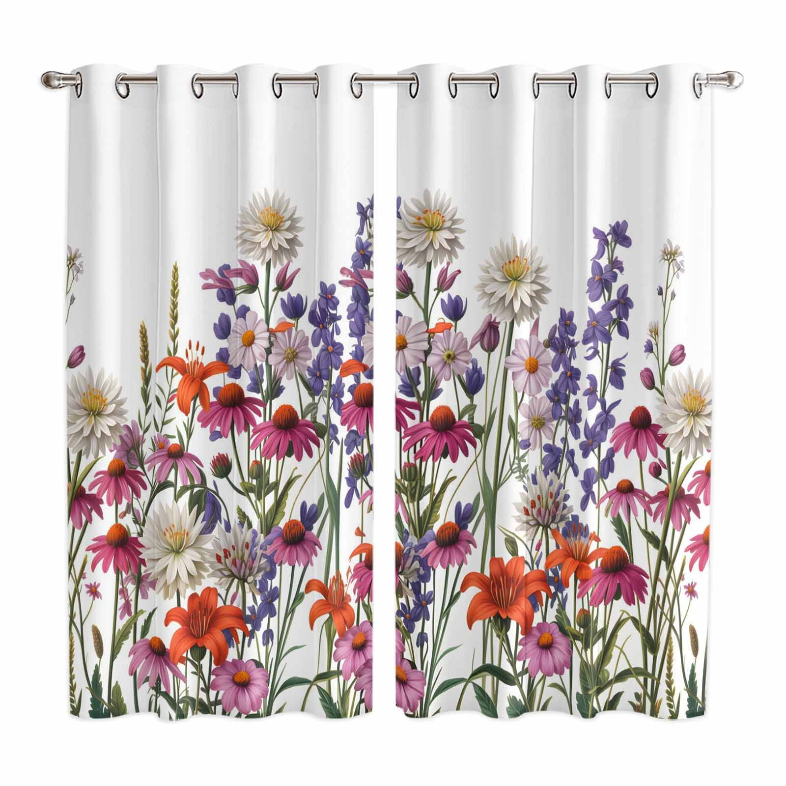 Spring Floral Kitchen Curtains Window Panels, Watercolor Daisy Lily ...
