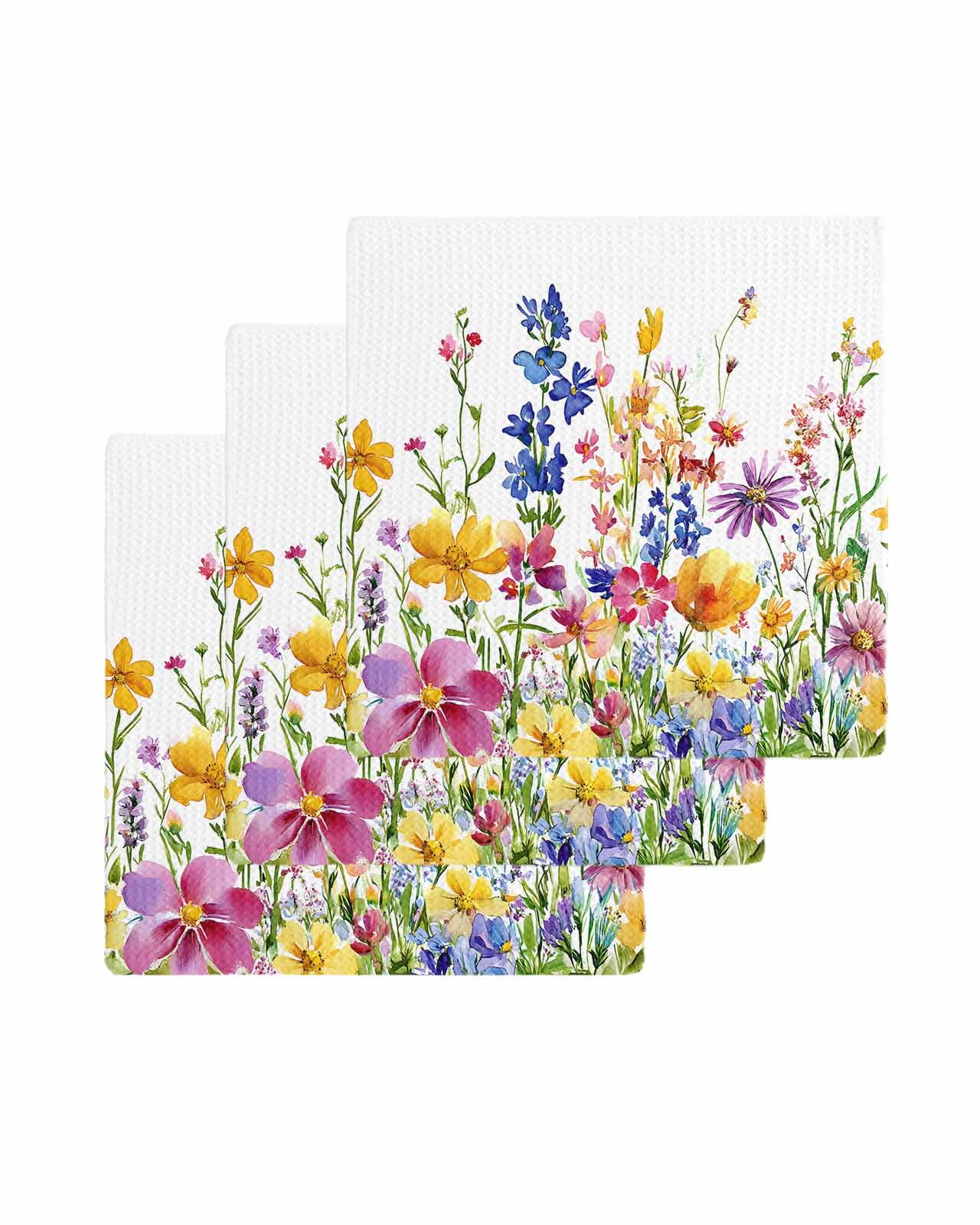 Spring Floral Kitchen Dish Towels for Drying Dishes Set of 3, Summer Watercolor Botanical ...