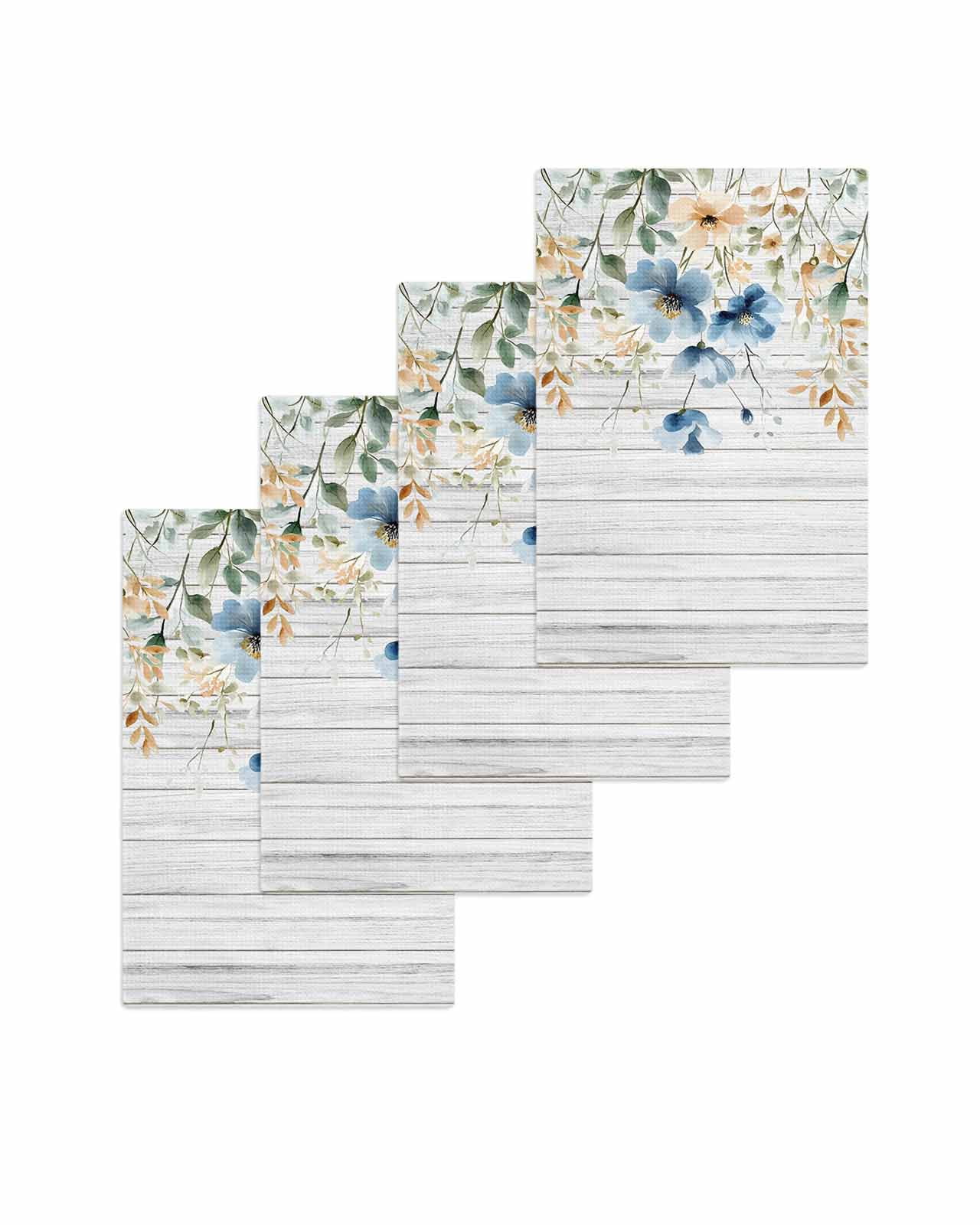 Spring Floral Kitchen Dish Towels for Drying Dishes Set of 4, Weeping Blue Botanical Summer ...