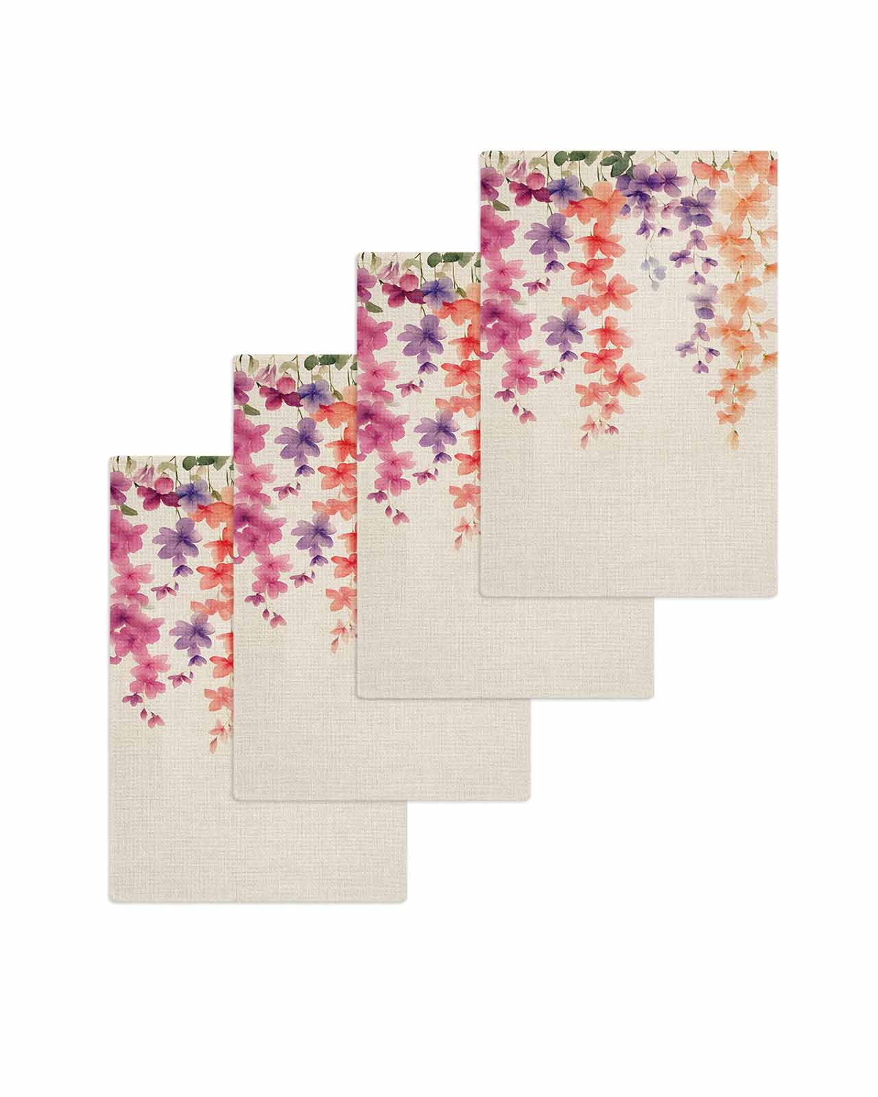 Spring Floral Kitchen Dish Towels for Drying Dishes Set of 4, Wildflower Beige Retro Garden ...