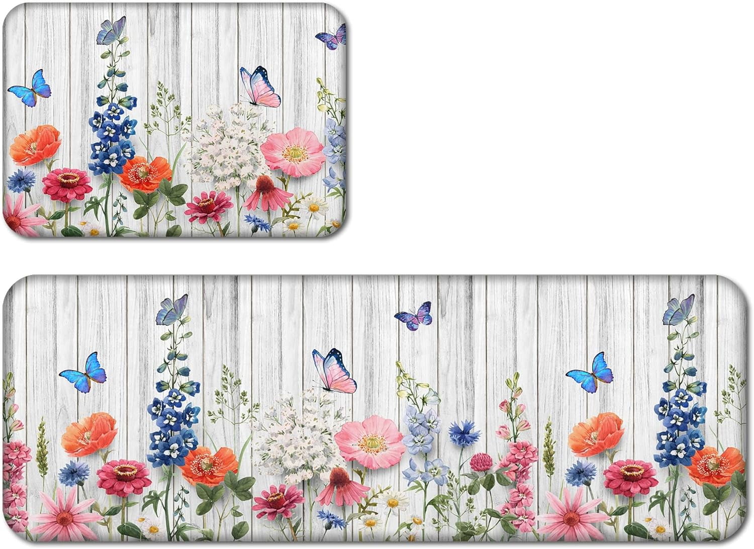 Spring Floral Kitchen Rugs Set Flower and Butterfly Kitchen Mat Set of ...