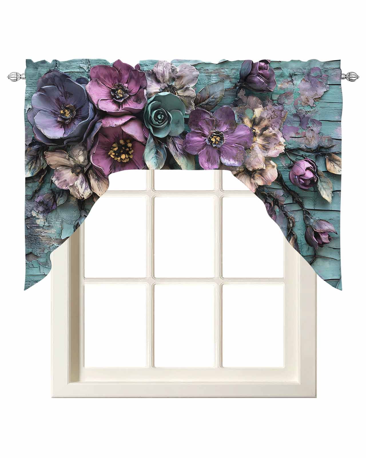 Spring Floral Kitchen Swag Valances for Windows, Blue Mottled Walls ...