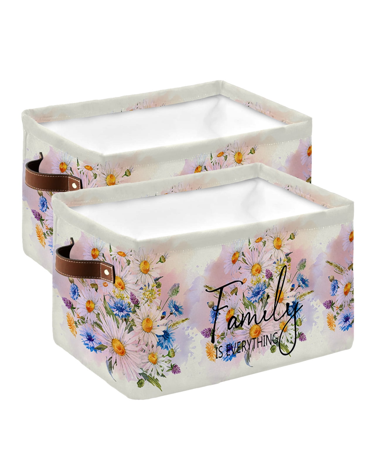 Spring Floral Large Storage Baskets Bins Watercolor Summer Daisy ...