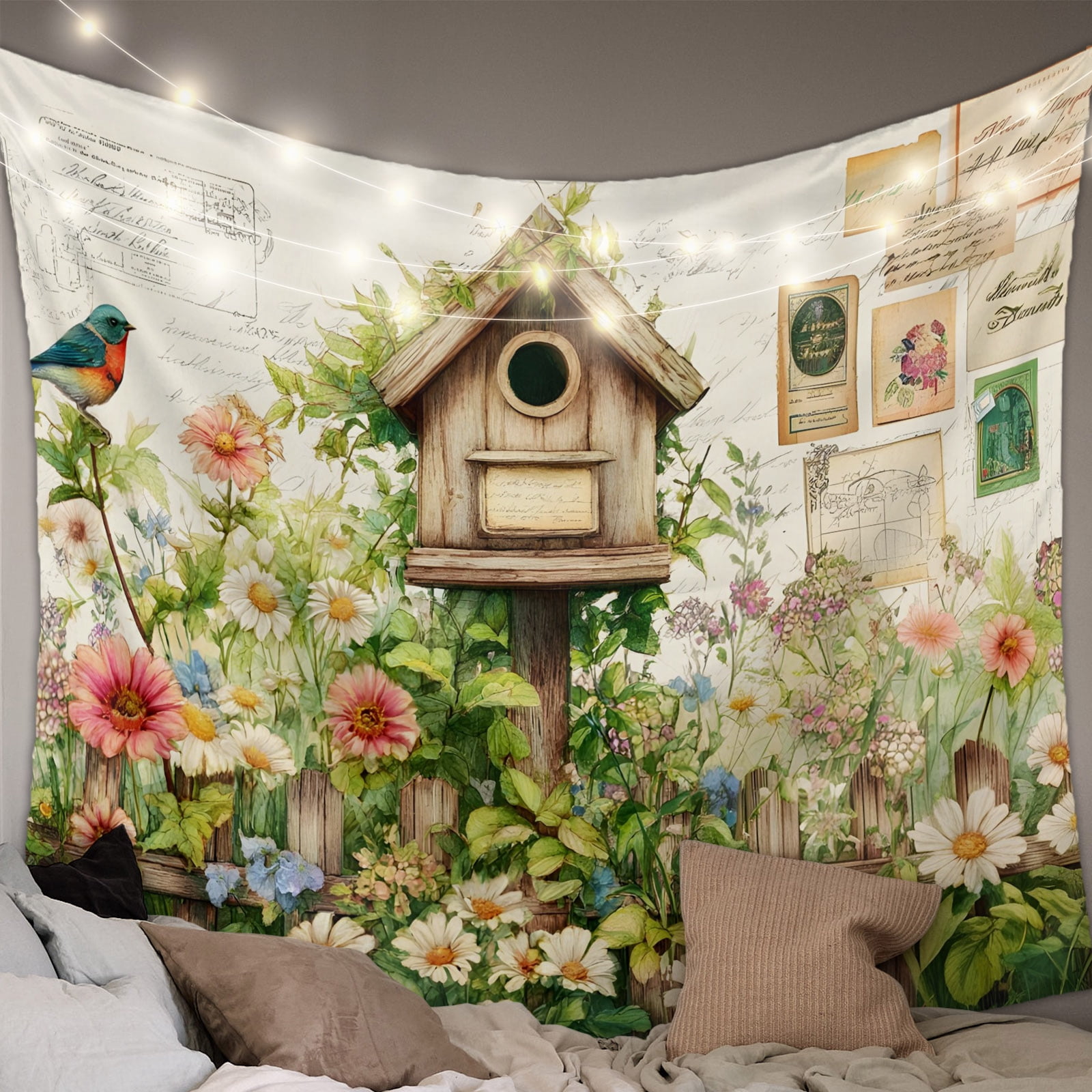 Spring Floral Large Tapestry for Bedroom Wall Hanging Tapestry,Birds ...
