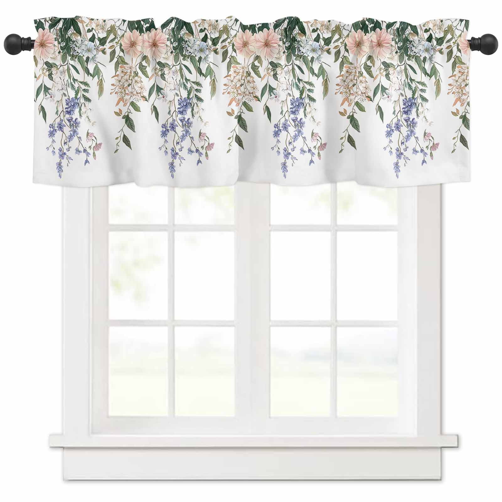 Spring Floral Leaves Valances for Windows Farmhouse Kitchen Curtains ...
