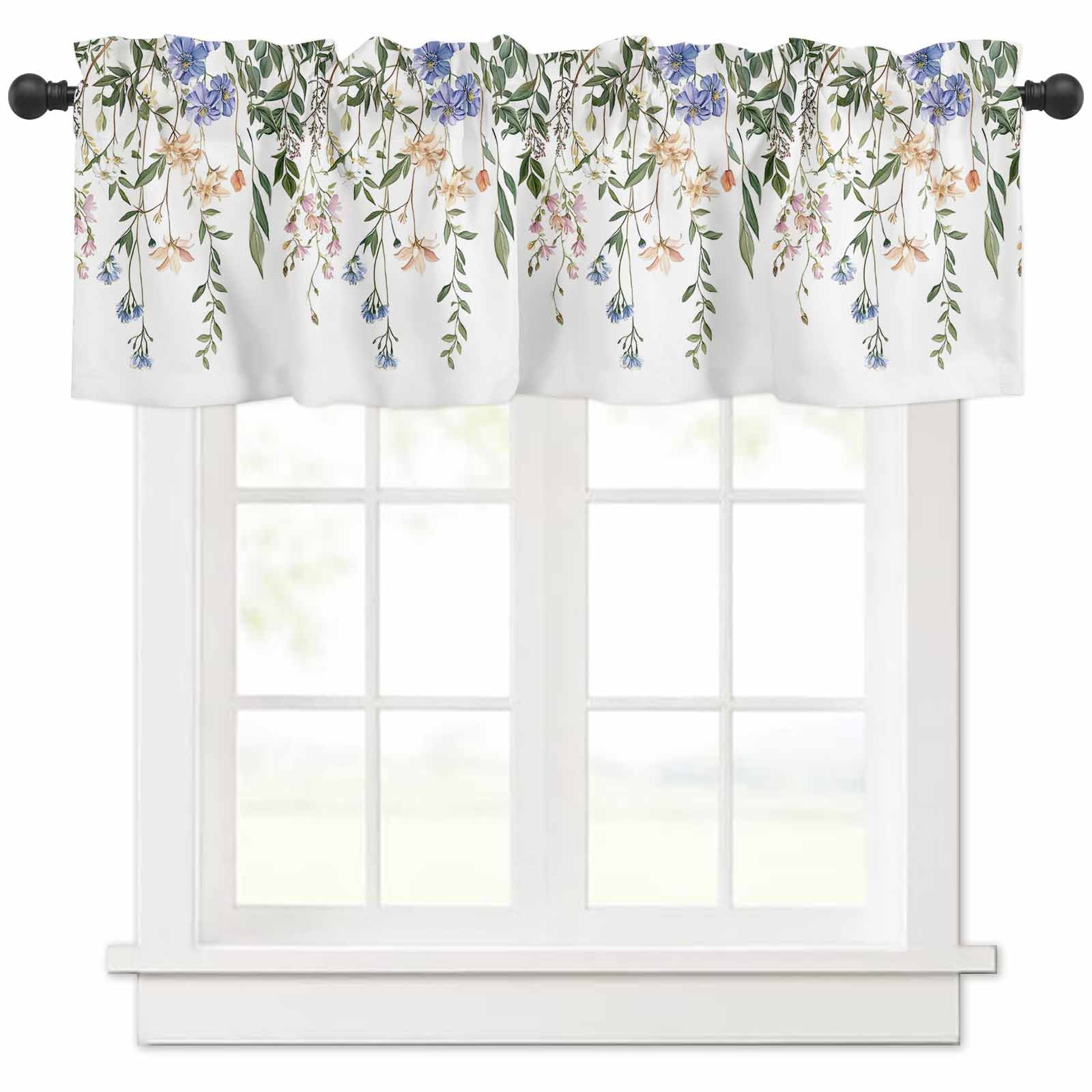 Spring Floral Leaves Valances for Windows Farmhouse Kitchen Curtains ...