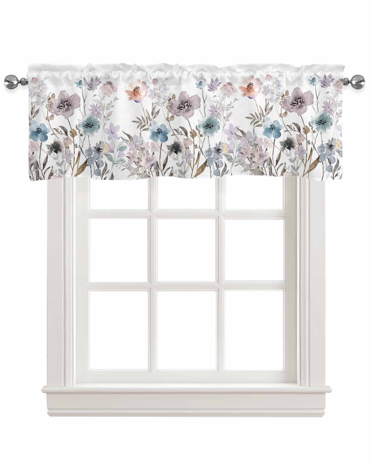 Spring Floral Linen Curtain Valance for Bedroom/Bathroom/Kitchen/Office ...