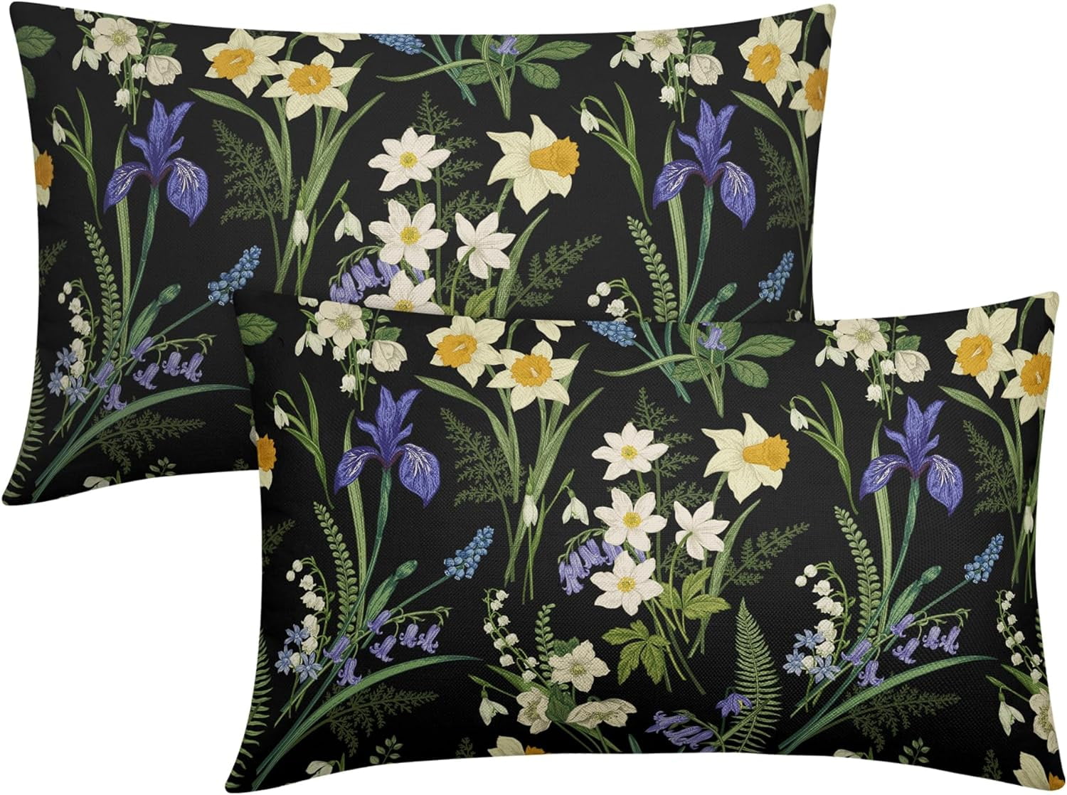 Spring Floral Lumbar Pillow Covers 12x20 Set of 2 White Purple Hyacinth ...