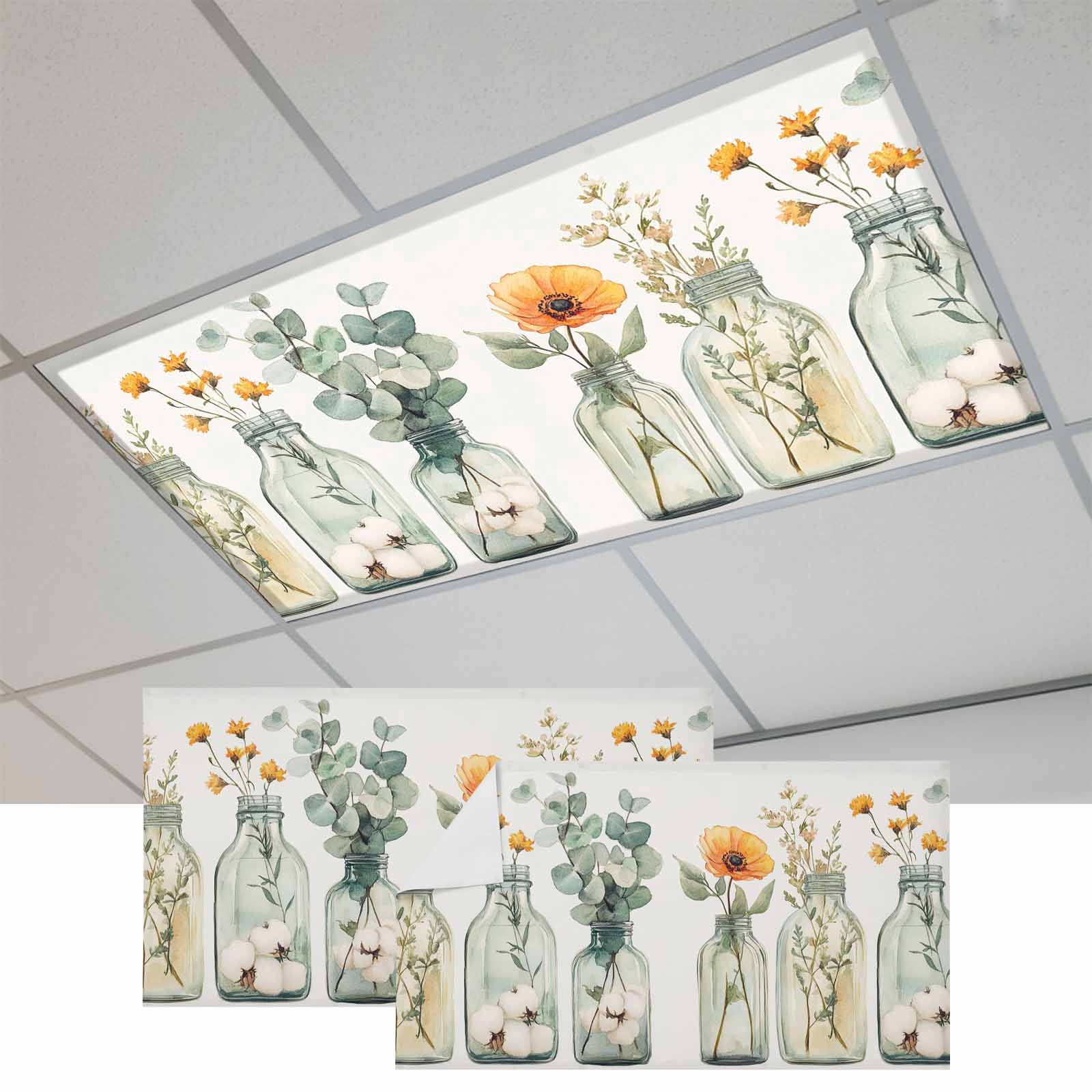 Spring Floral Magnetic Fluorescent Light Covers for Ceiling Lights 2 x ...