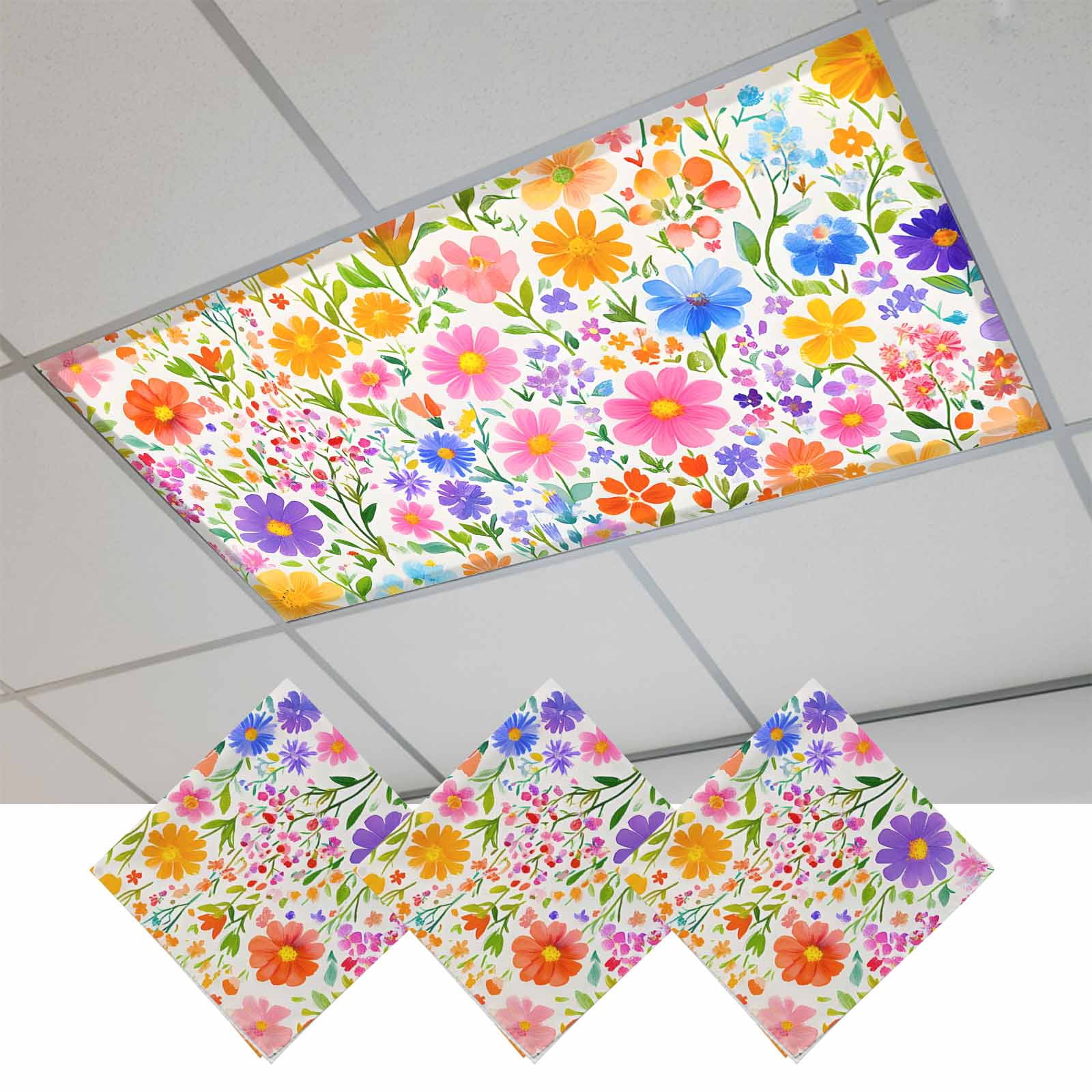 Spring Floral Magnetic Fluorescent Light Covers for Ceiling Lights 2x4 ...