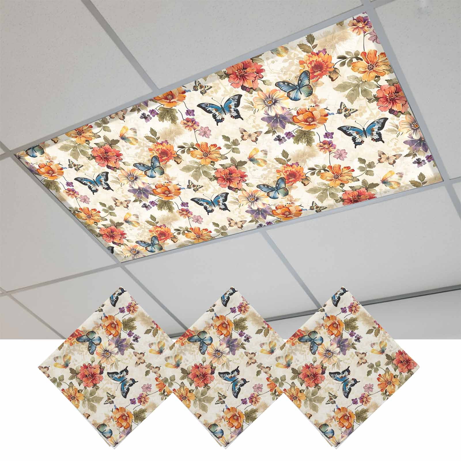 Spring Floral Magnetic Fluorescent Light Covers for Ceiling Lights ...