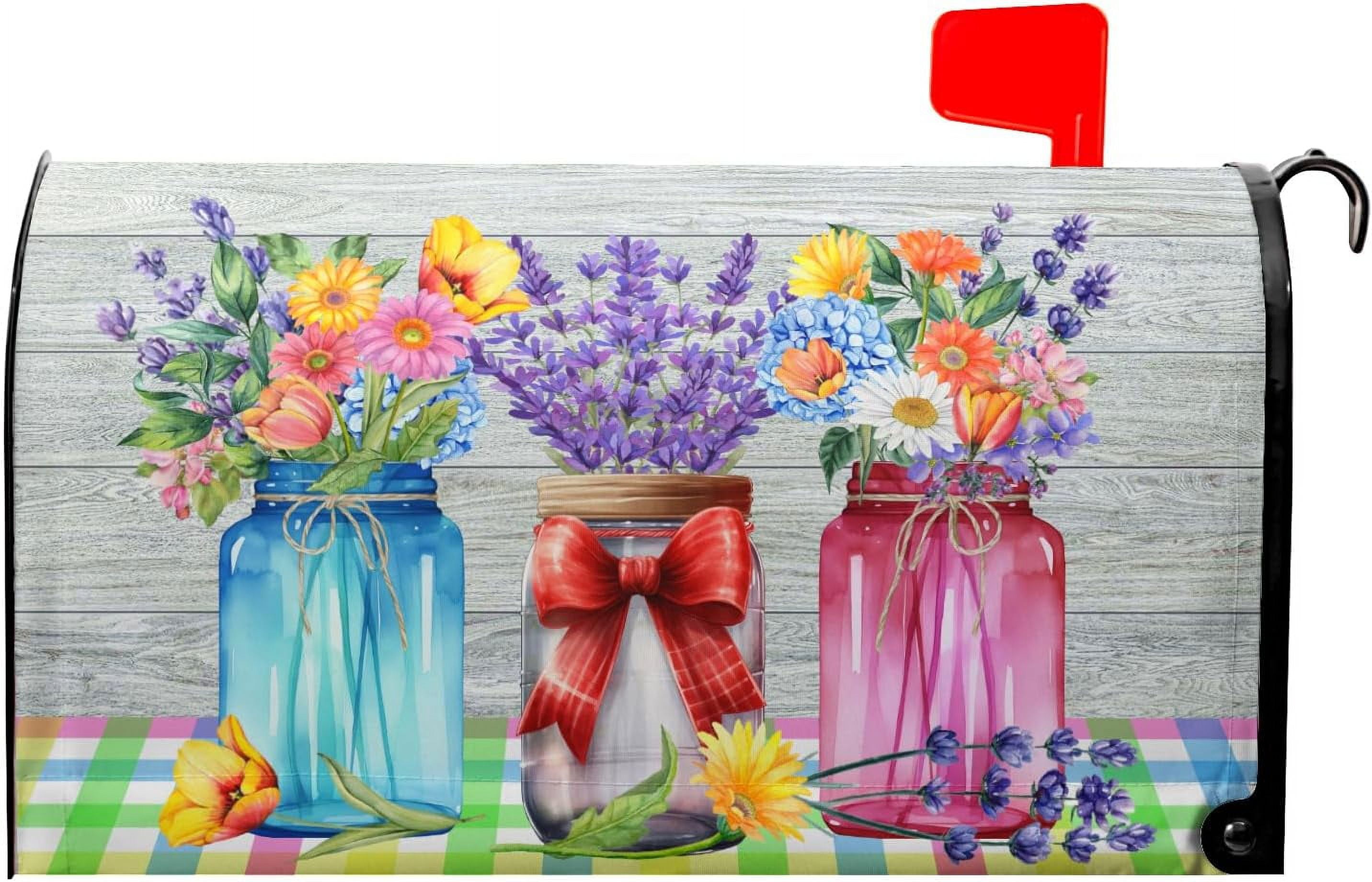 Spring Floral Mailbox Covers Magnetic Colorful Flowers Leaf Mailbox ...