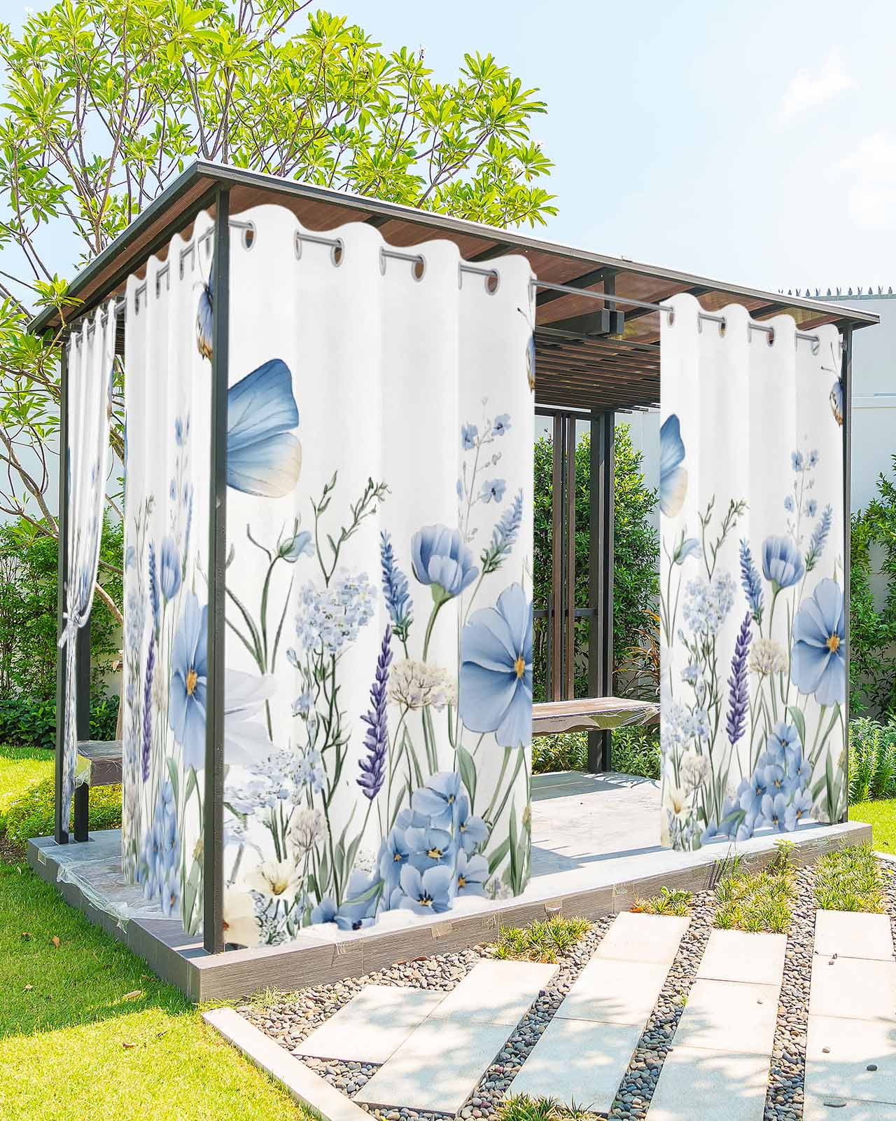 Spring Floral Outdoor Curtains for Patio, Blue Wildflowers Field ...