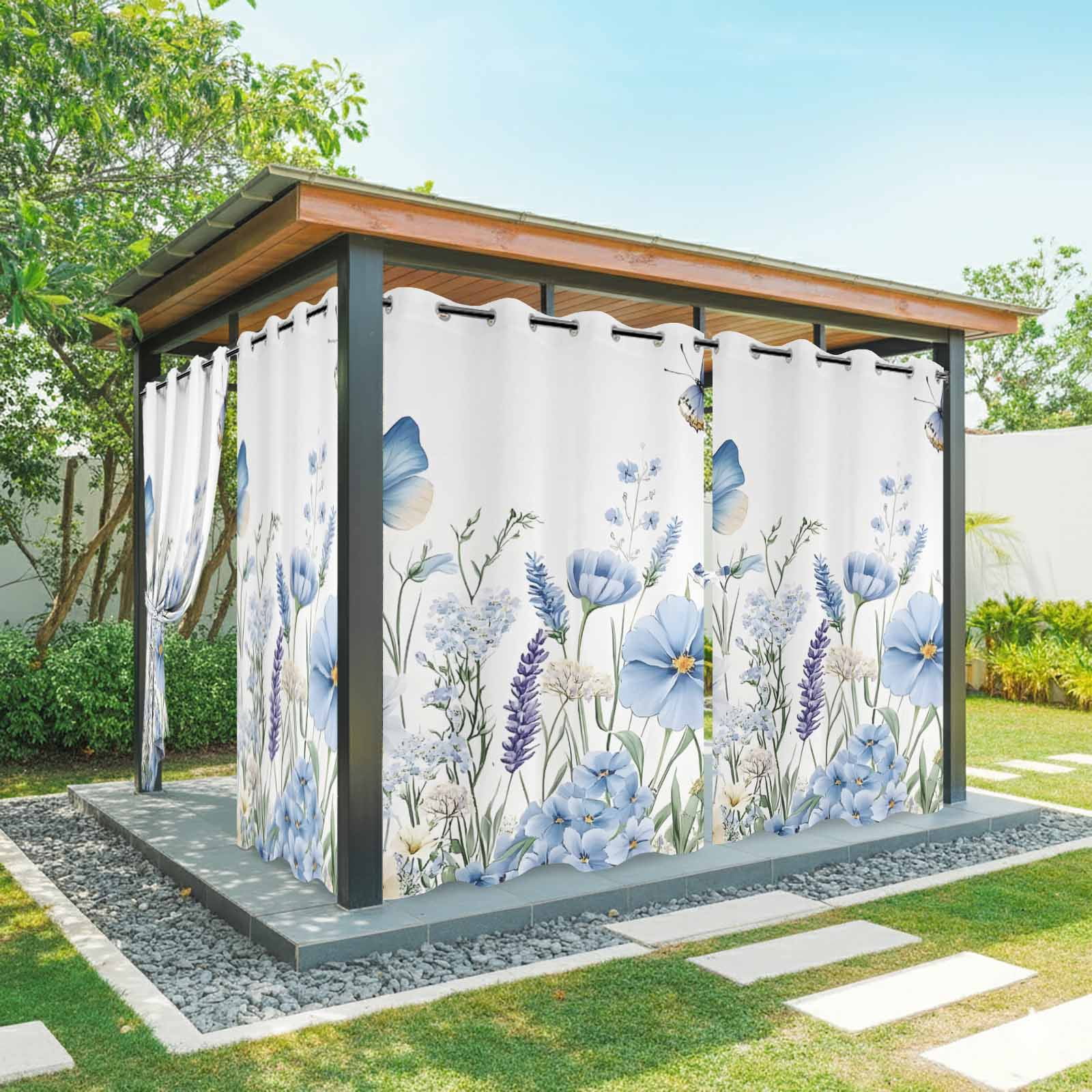 Spring Floral Outdoor Curtains for Patio Waterproof, Blue Wildflowers ...
