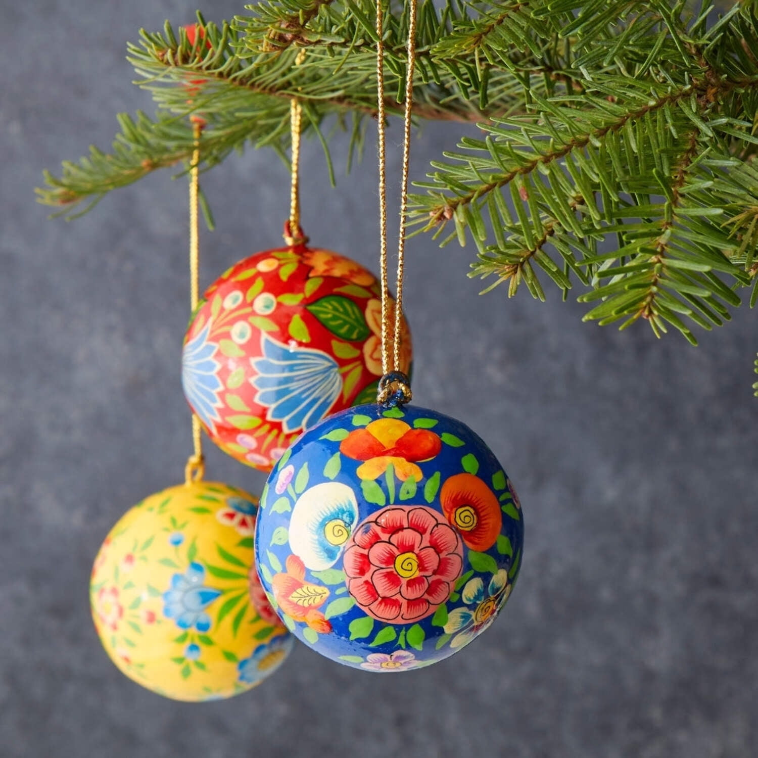 Spring Floral Paper Mache Ball Ornament Set of 3 - Walmart.com
