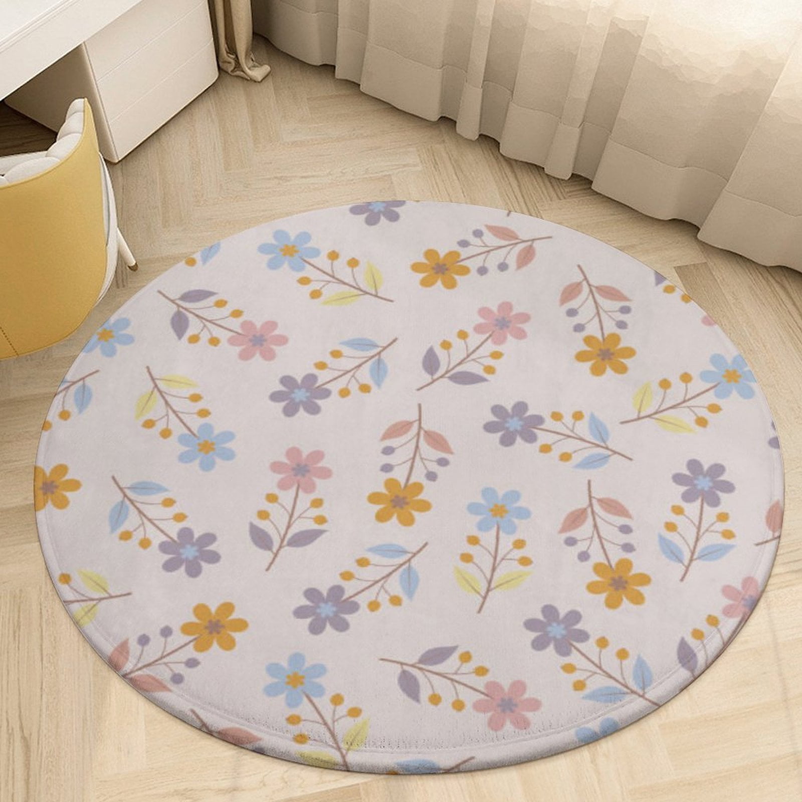 Spring Floral Patterns Round Area Rugs for Bedroom Living Room, 3FT ...