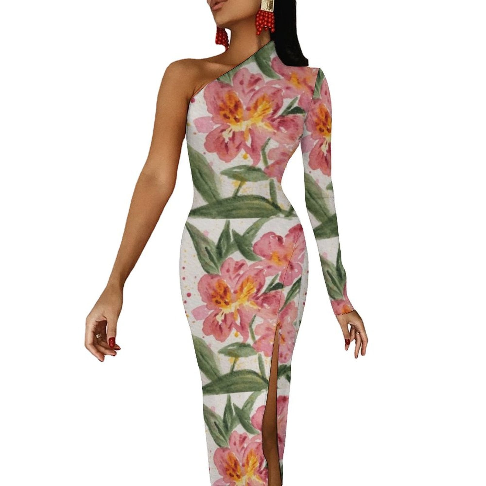Spring Floral Peruvian Lily Half Dleeve Split Dress festival outfit ...