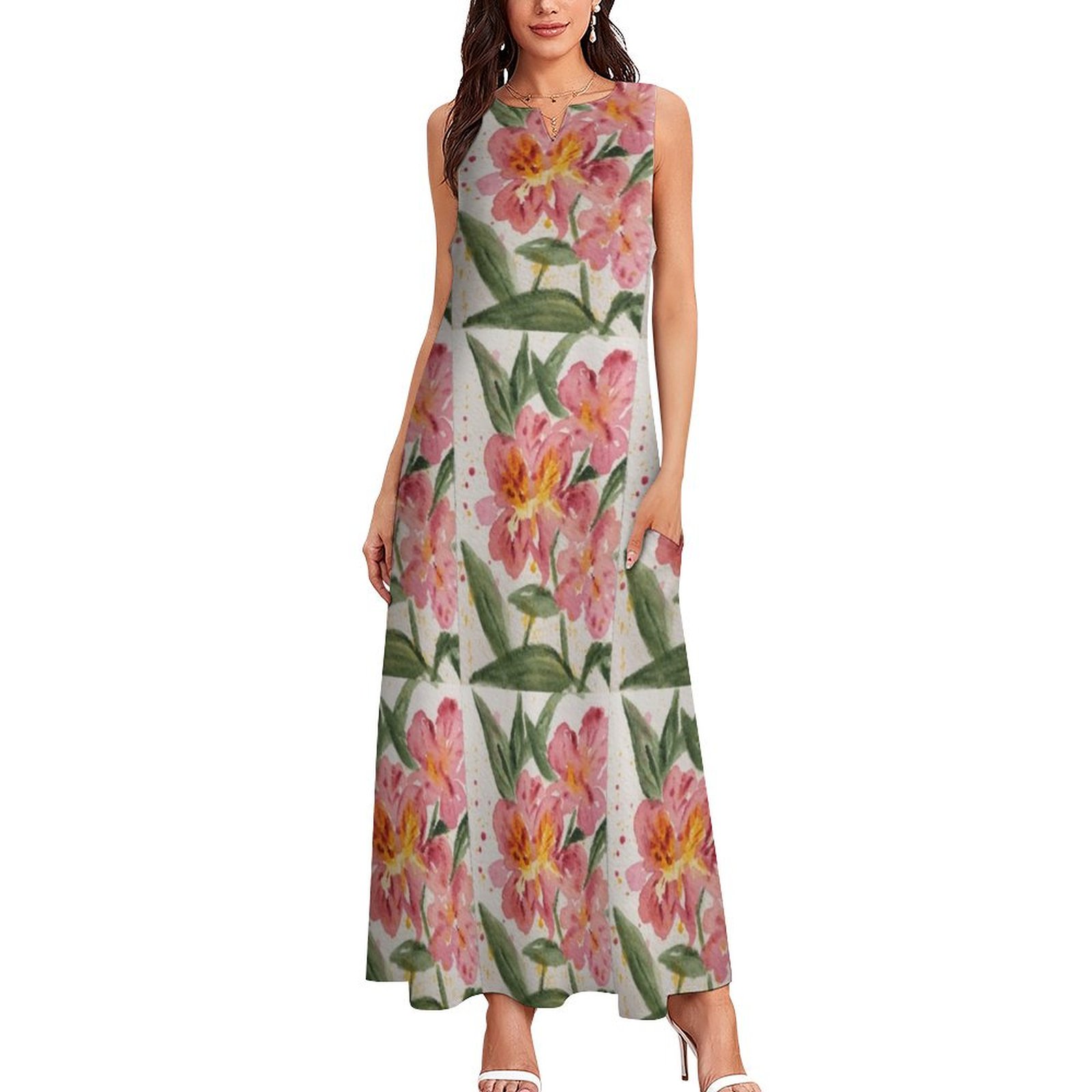 Spring Floral Peruvian Lily Long Dress beach outfits for women elegant ...