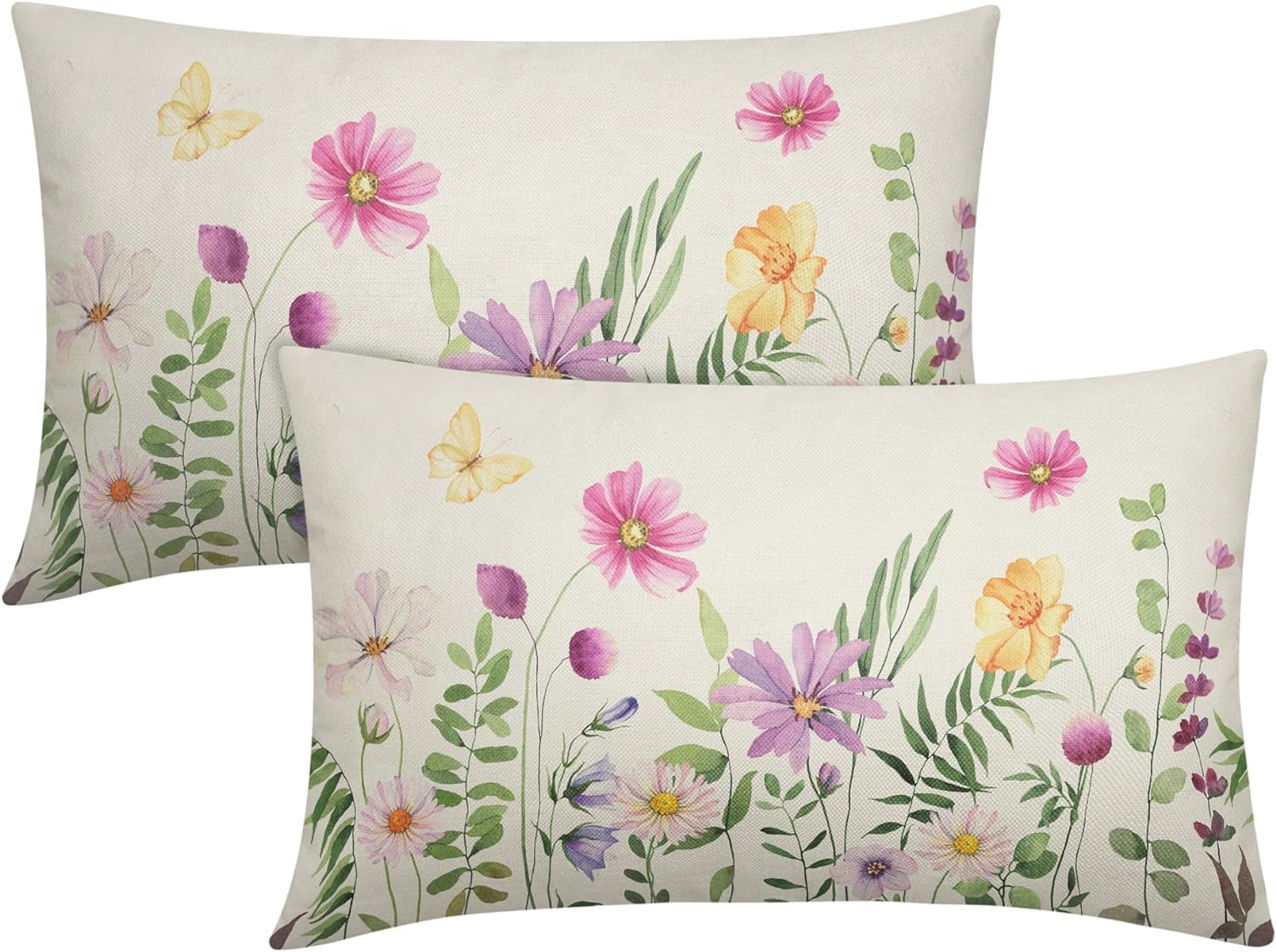 Spring Floral Pillow Covers 12x20 Inch Set of 2 Summer Colorful Flower ...