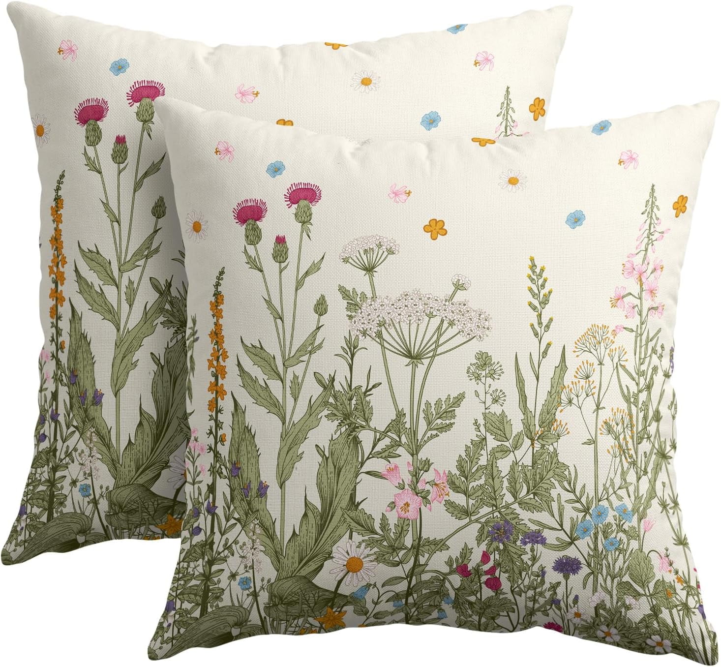 Spring Floral Pillow Covers 16x16 Inch Set of 2 Sage Green Herbs Yellow ...