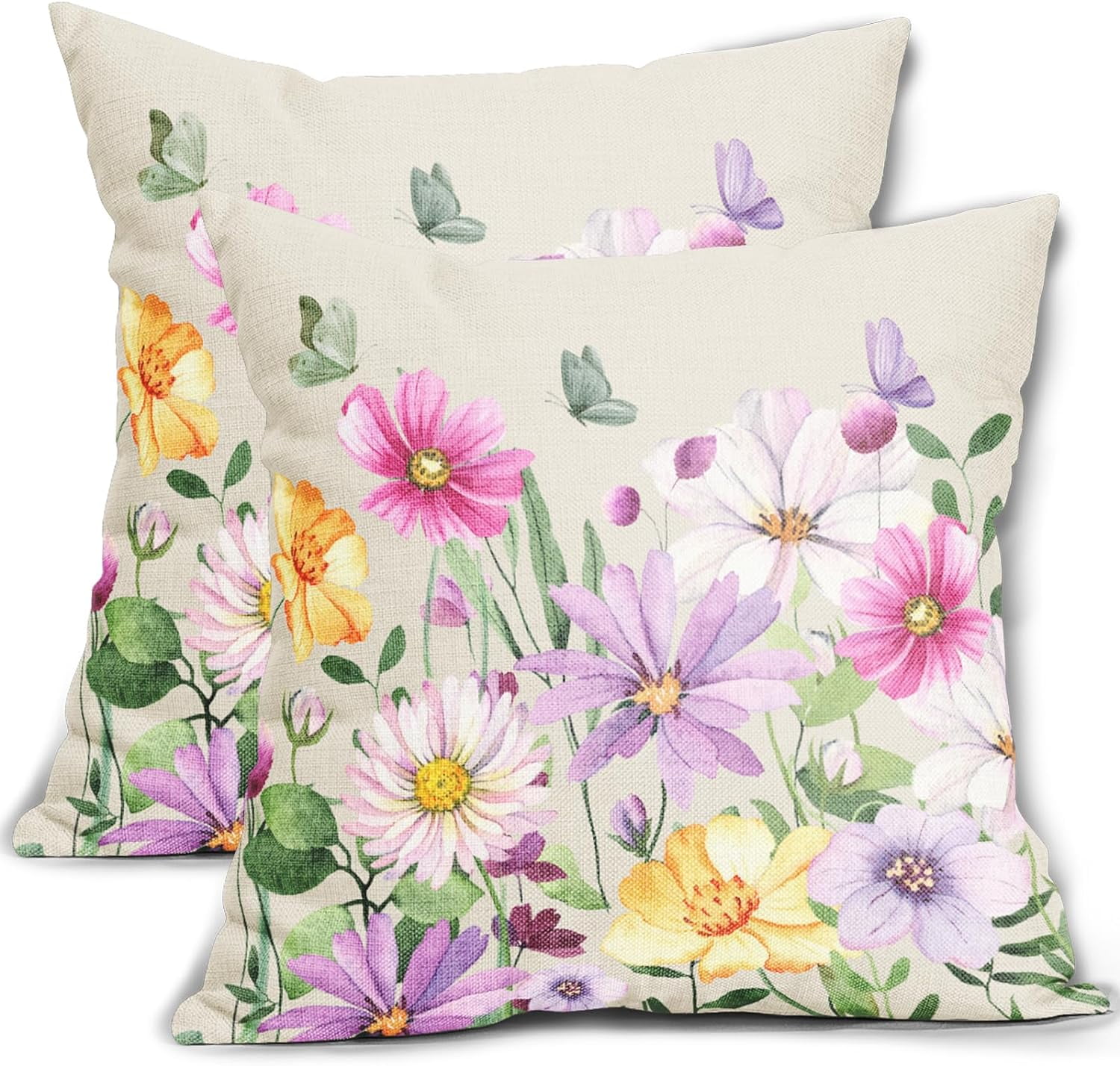 Spring Floral Pillow Covers 20x20 Set of 2 Pink Purple Green Flower ...