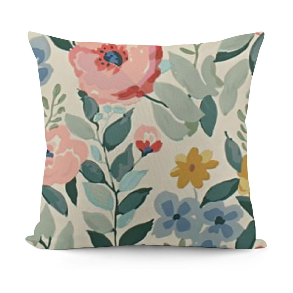 Spring Floral Pillow CoversCute Watercolor Yellow Pink Blue Flower Leaf ...