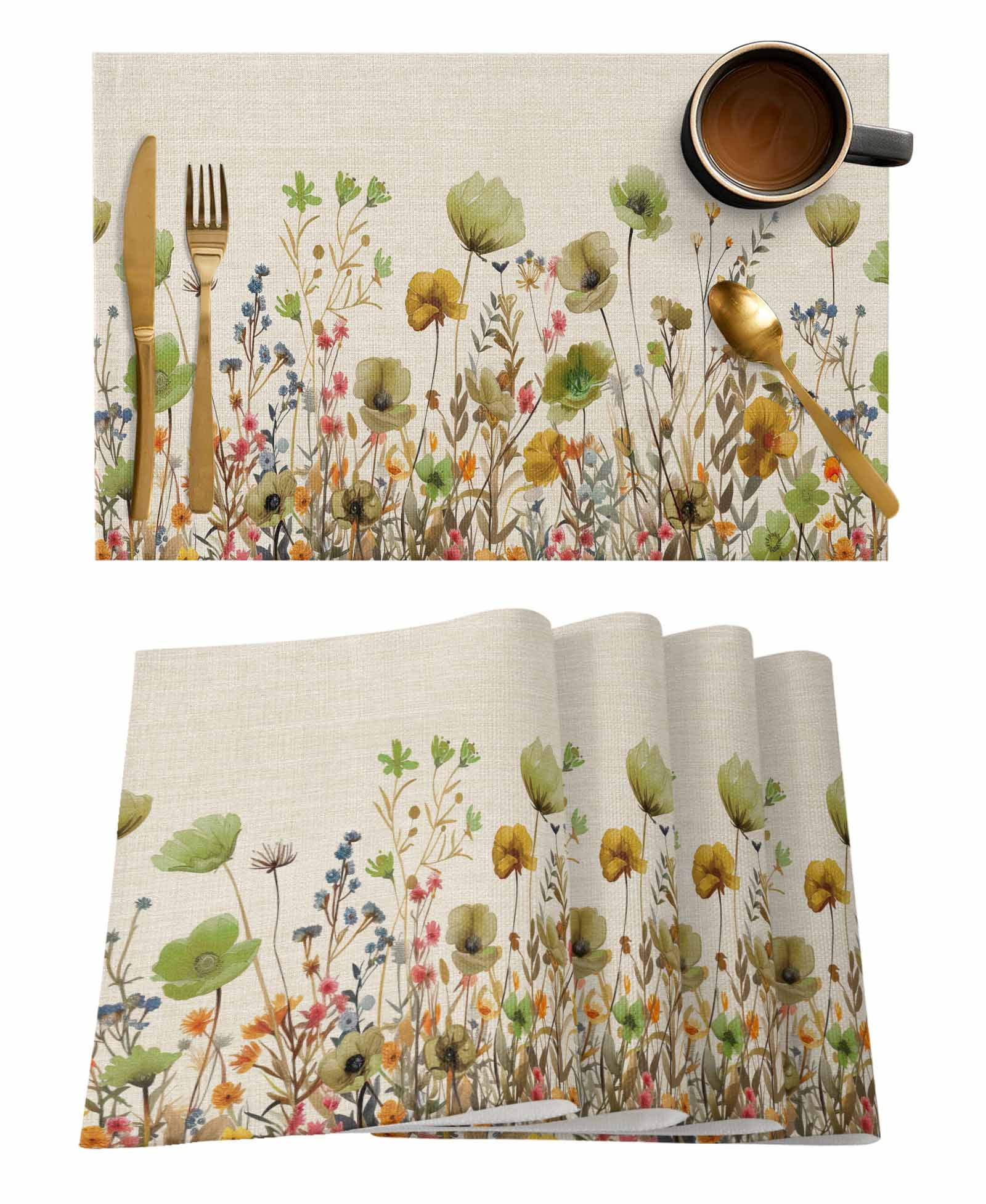 Spring Floral Placemats for Dining Table Set of 4, Washable Placemats ...
