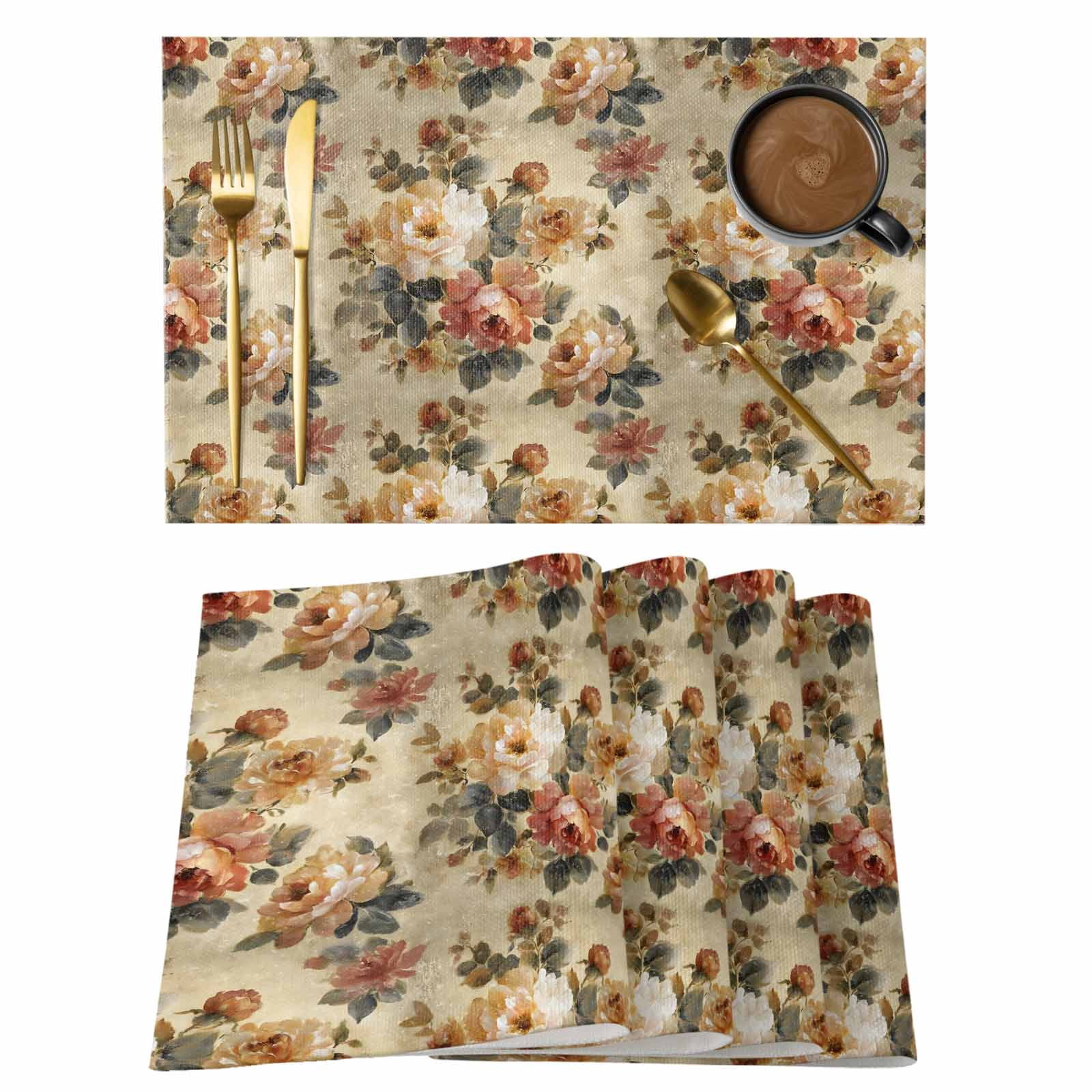 Spring Floral Placemats Set of 1, Oil Painting Flowers Pink White Peony ...