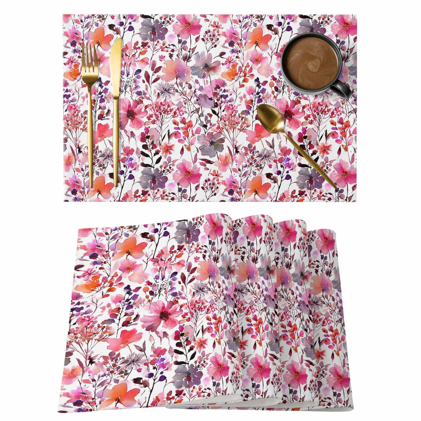 Spring Floral Placemats Set of 12, Modern Watercolor Flowers Botanical ...